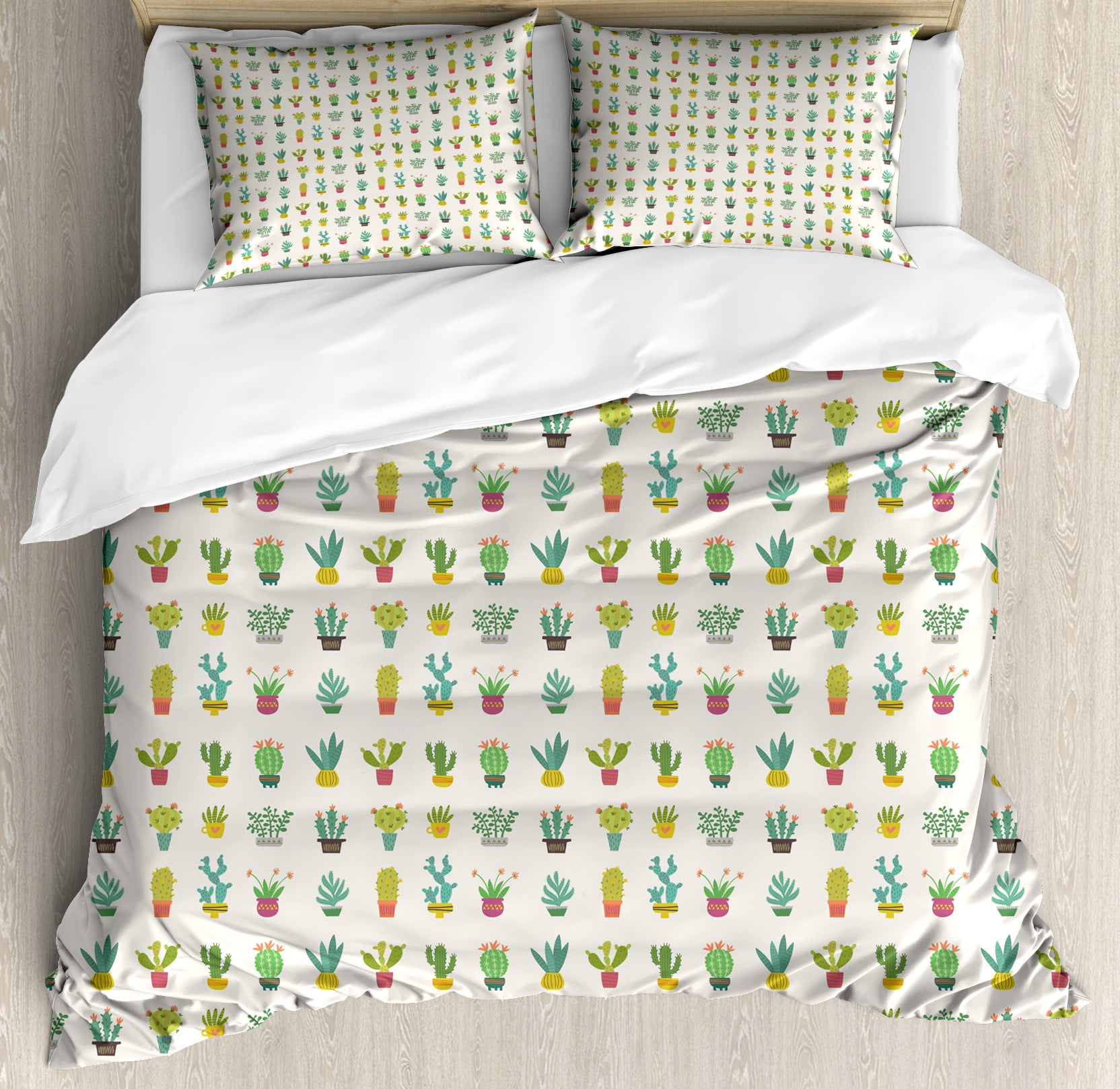 Cactus Duvet Cover Set, Repetitive Cacti in Pots Monstera Plants on ...