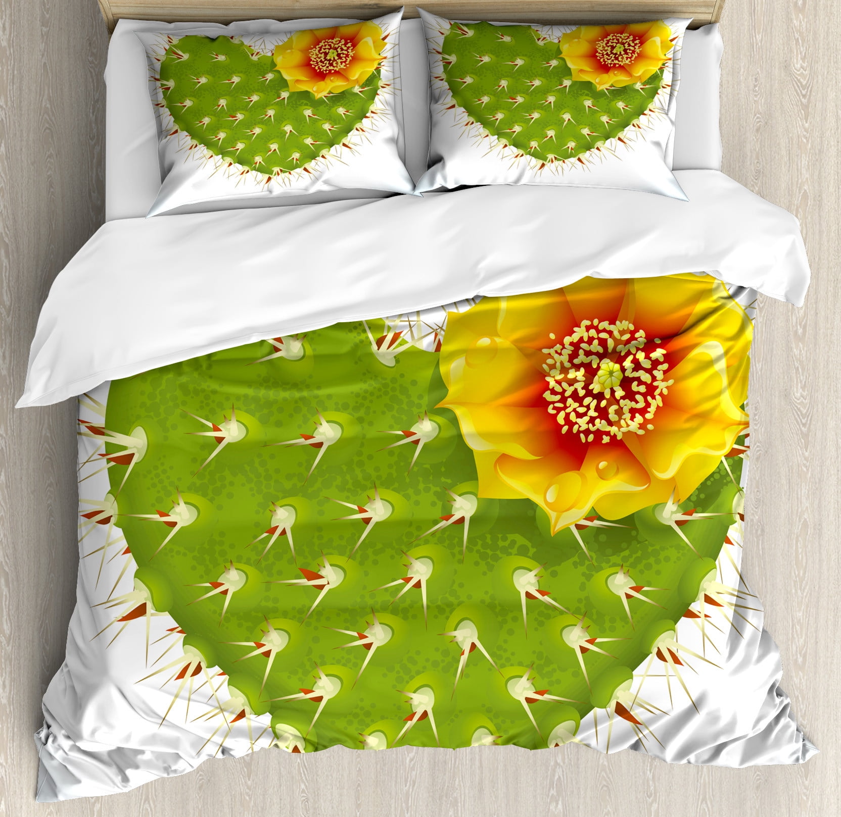 Cactus Duvet Cover Set, Thorny Cacti in the Shape of Heart and Yellow ...