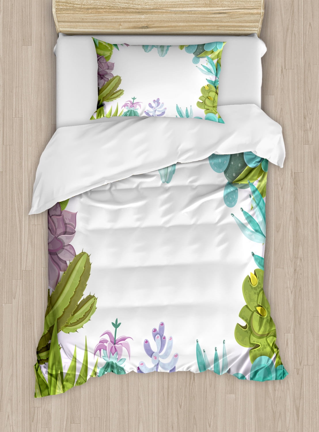 Cactus Duvet Cover Set Twin Size, Succulents Framework Different Types ...