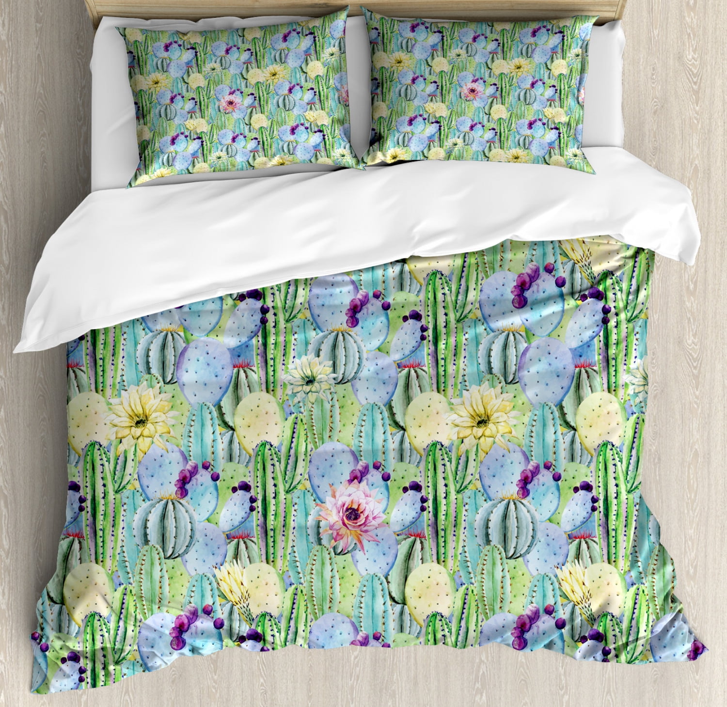 Cactus Duvet Cover Set, Types of Cactus Plant Pattern with Flowers and ...