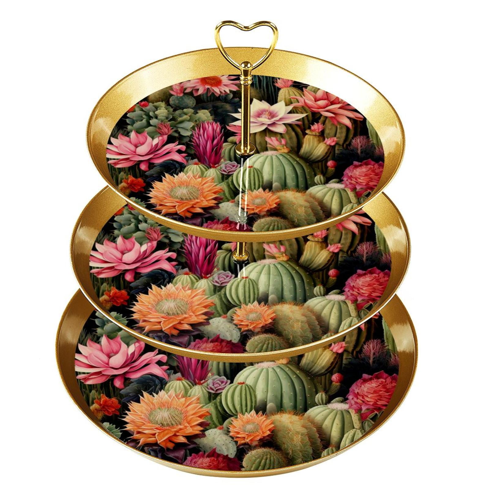 Cactus Elegant Plastic Disc Cupcake Stand with Iron Pillars for Dessert ...
