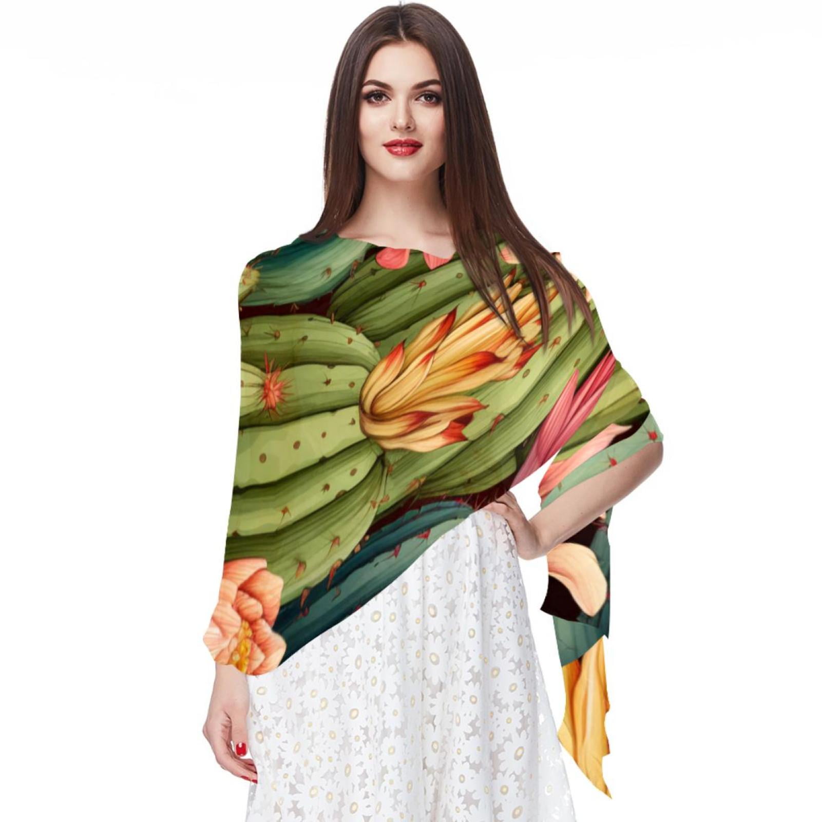 Cactus Elegant Silk Scarf - Translucent Chiffon Yarn - Lightweight and ...