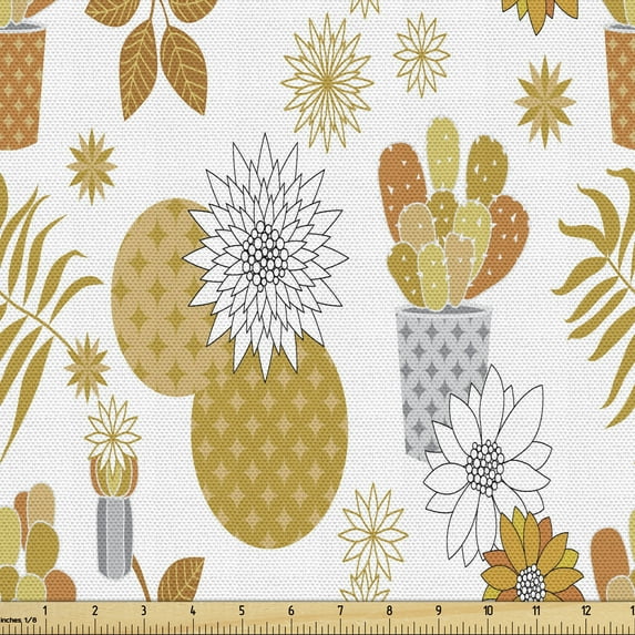 Ambesonne Cactus Fabric by the Yard Upholstery, Succulent Plants Flower ...