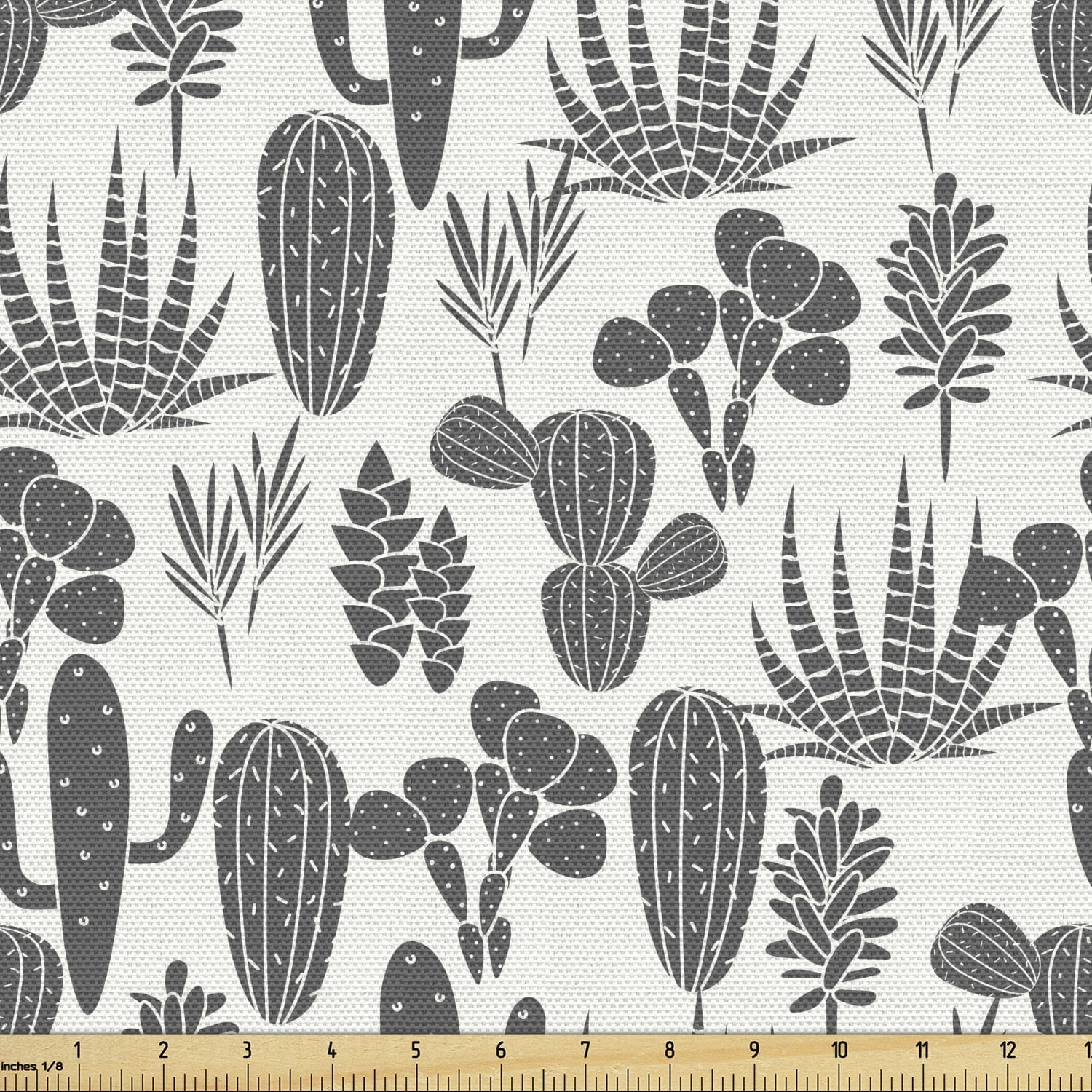 Ambesonne Cactus Fabric by the Yard Upholstery, Cacti Plant Greyscale ...