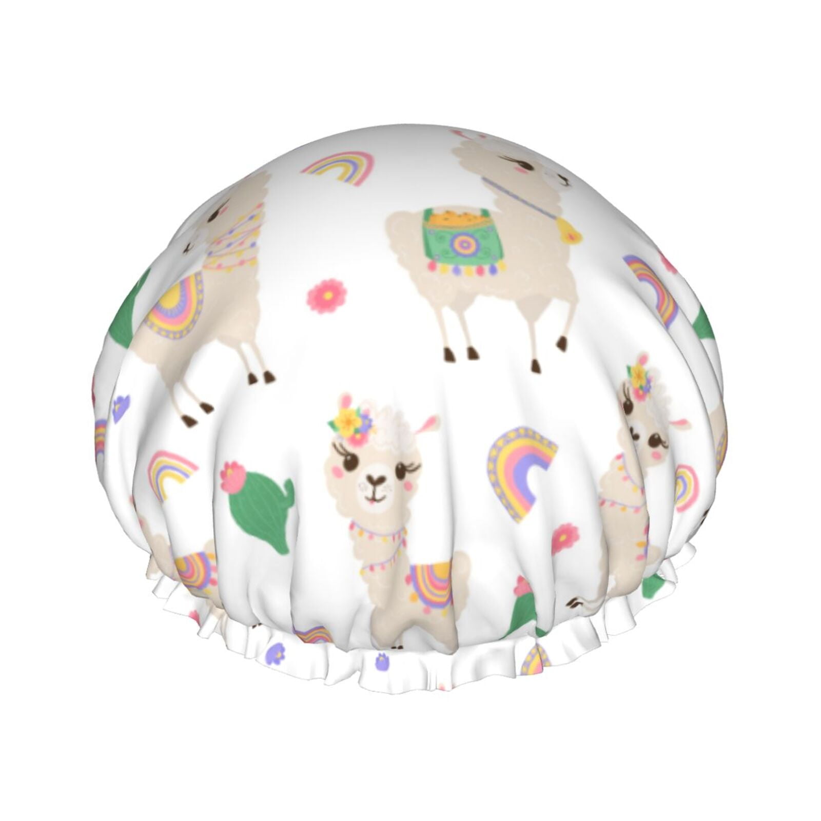 Cactus Feminine Cute Alpaca Shower Cap for Women, Double Waterproof ...