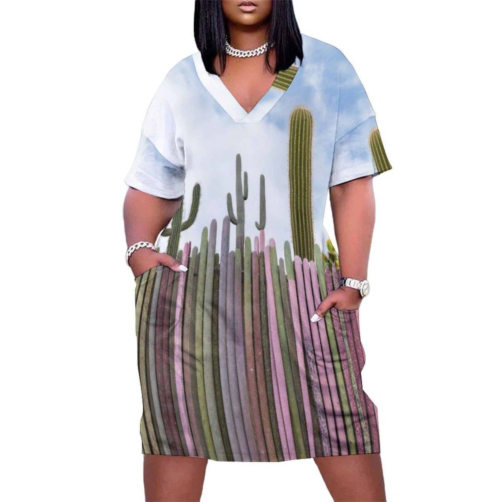 Cactus Fence Art Loose Pocket Dress Dresses Summer Summer Dresses for ...