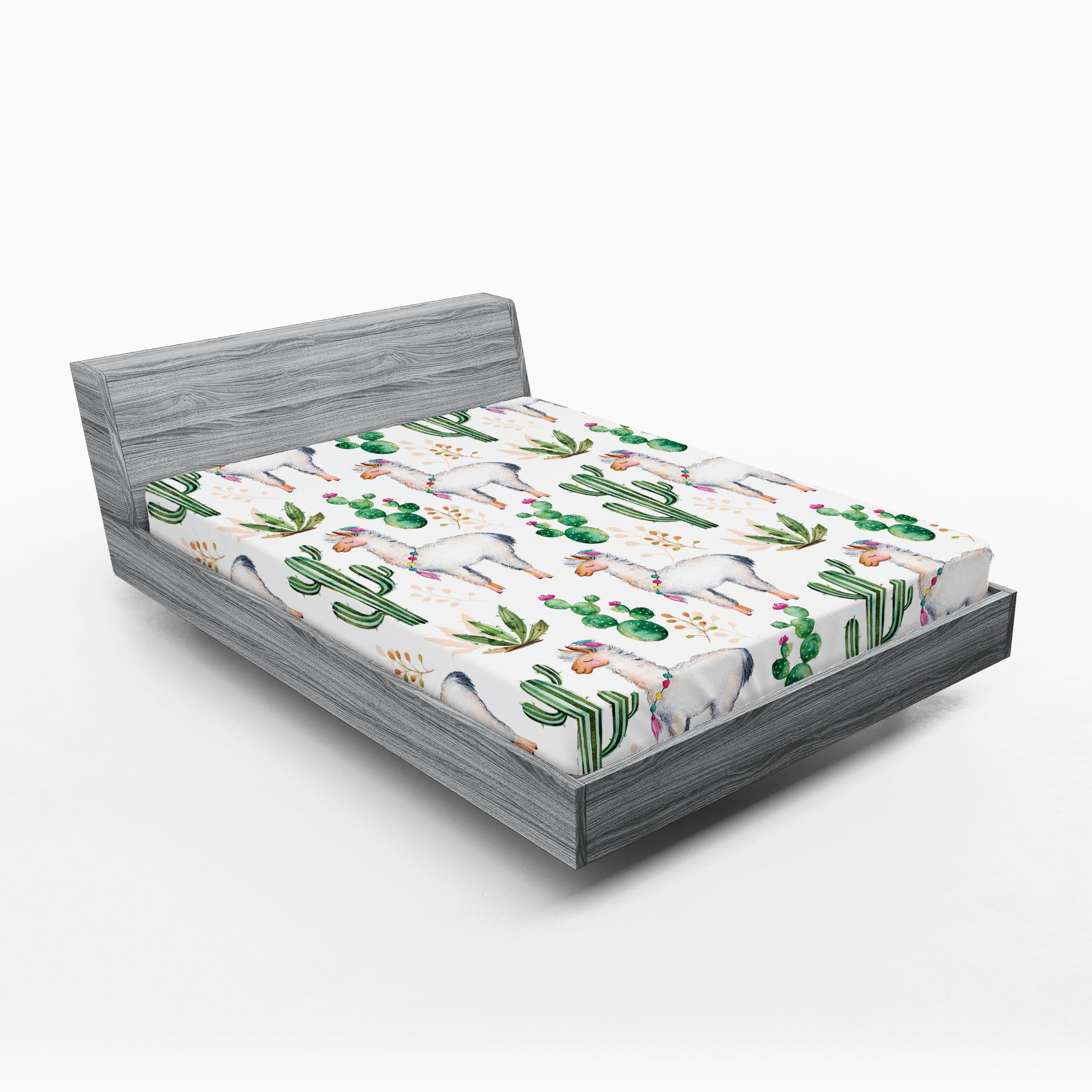Cactus Fitted Sheet, Hot South Desert Plant Cacti Pattern Llama Animal ...