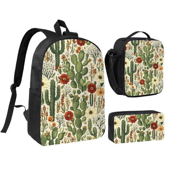 Cactus Floral Pattern Backpack Set 3pc Including Backpack, Lunch Bag ...
