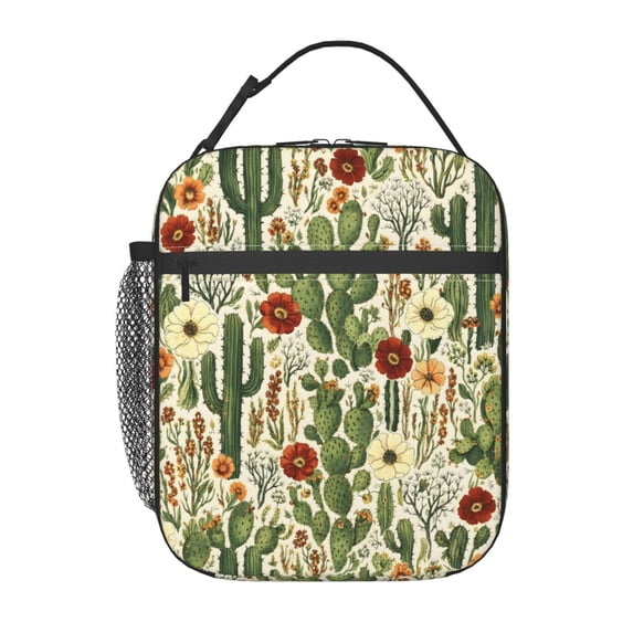 Cactus Floral Pattern Lunch Bag Reusable Thermal Lunch Tote with Handle ...