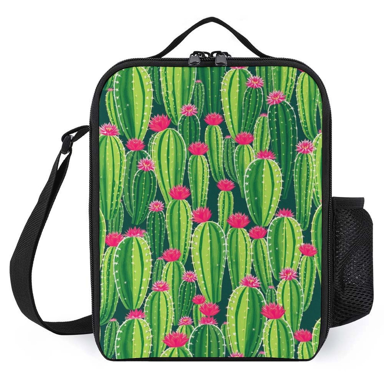 Cactus Floral Pattern Single Sided Messenger Bag Insulated Cooler Bag Insulation Lunch Box Bag ...