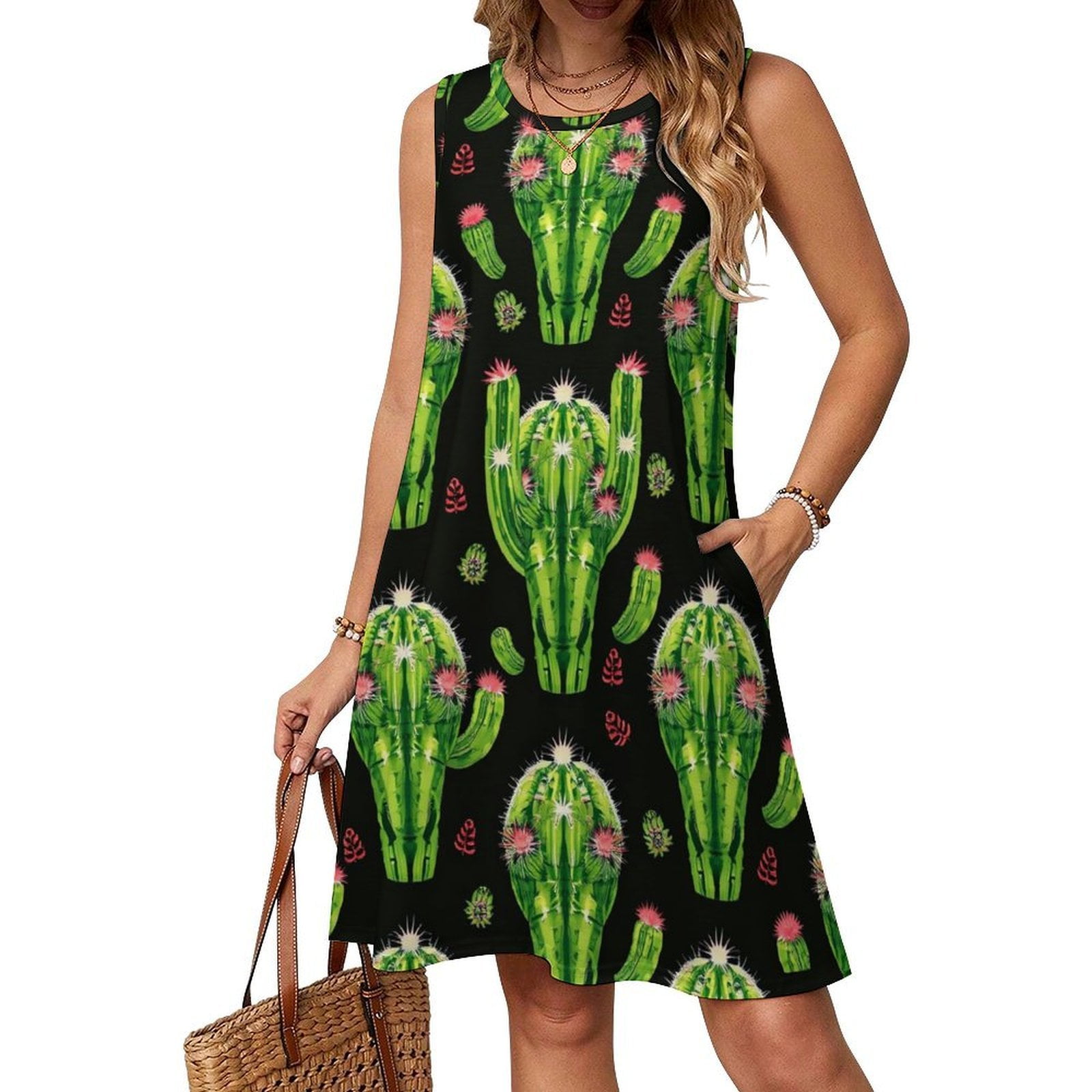 Cactus Floral Pattern Summer Spring Dress Women Sleeveless Casual ...