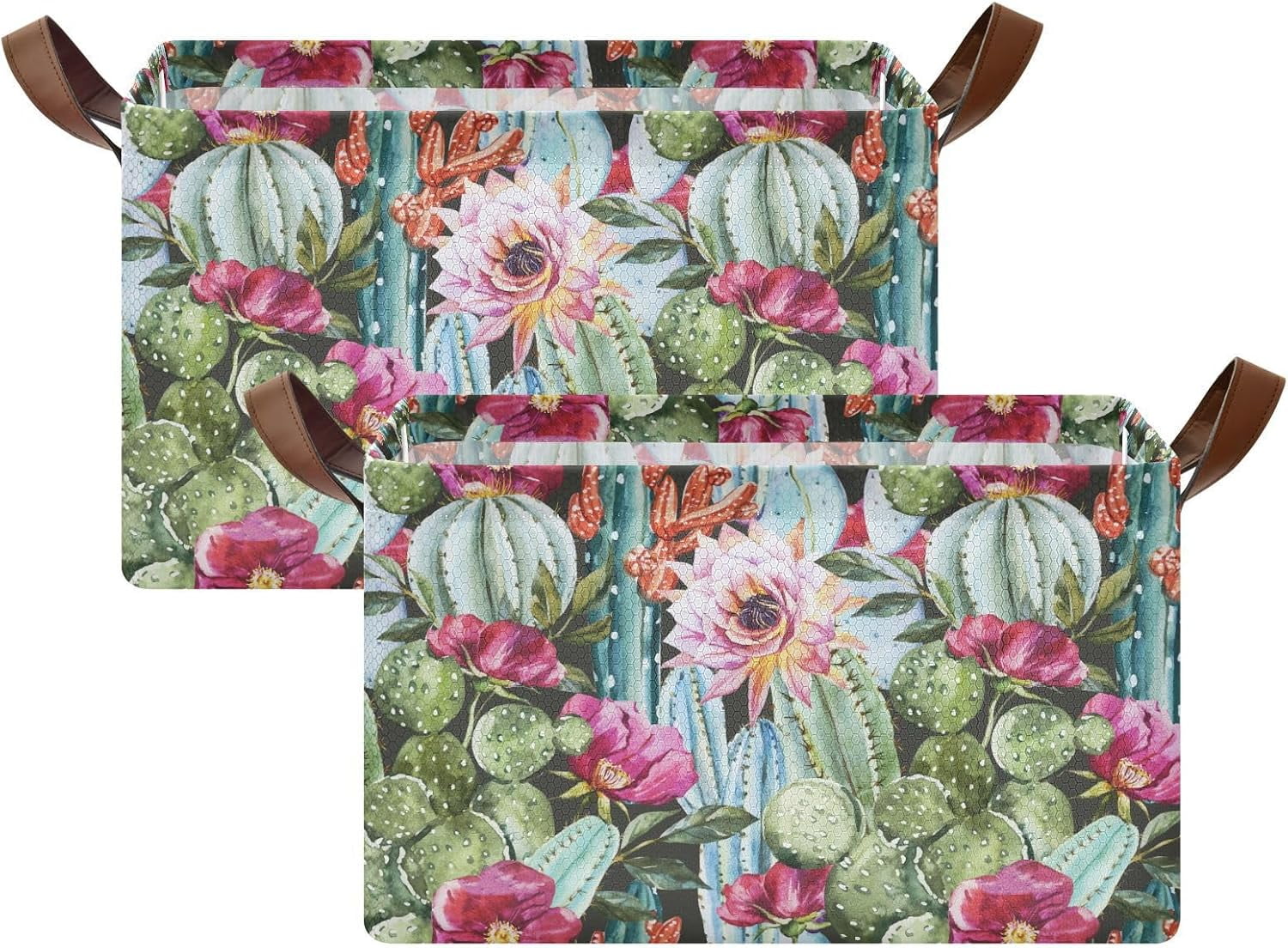 Cactus Floral Tropical Storage Bins for Shelves with Labels&Handles ...