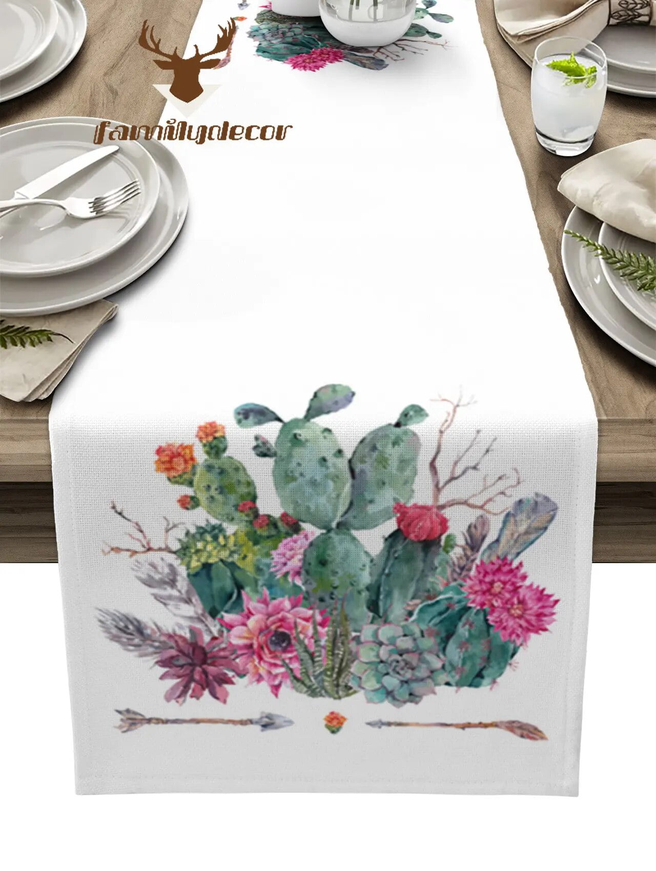Cactus Flower Arrow Table Runner Home Wedding Decor Table Flag Mat ...