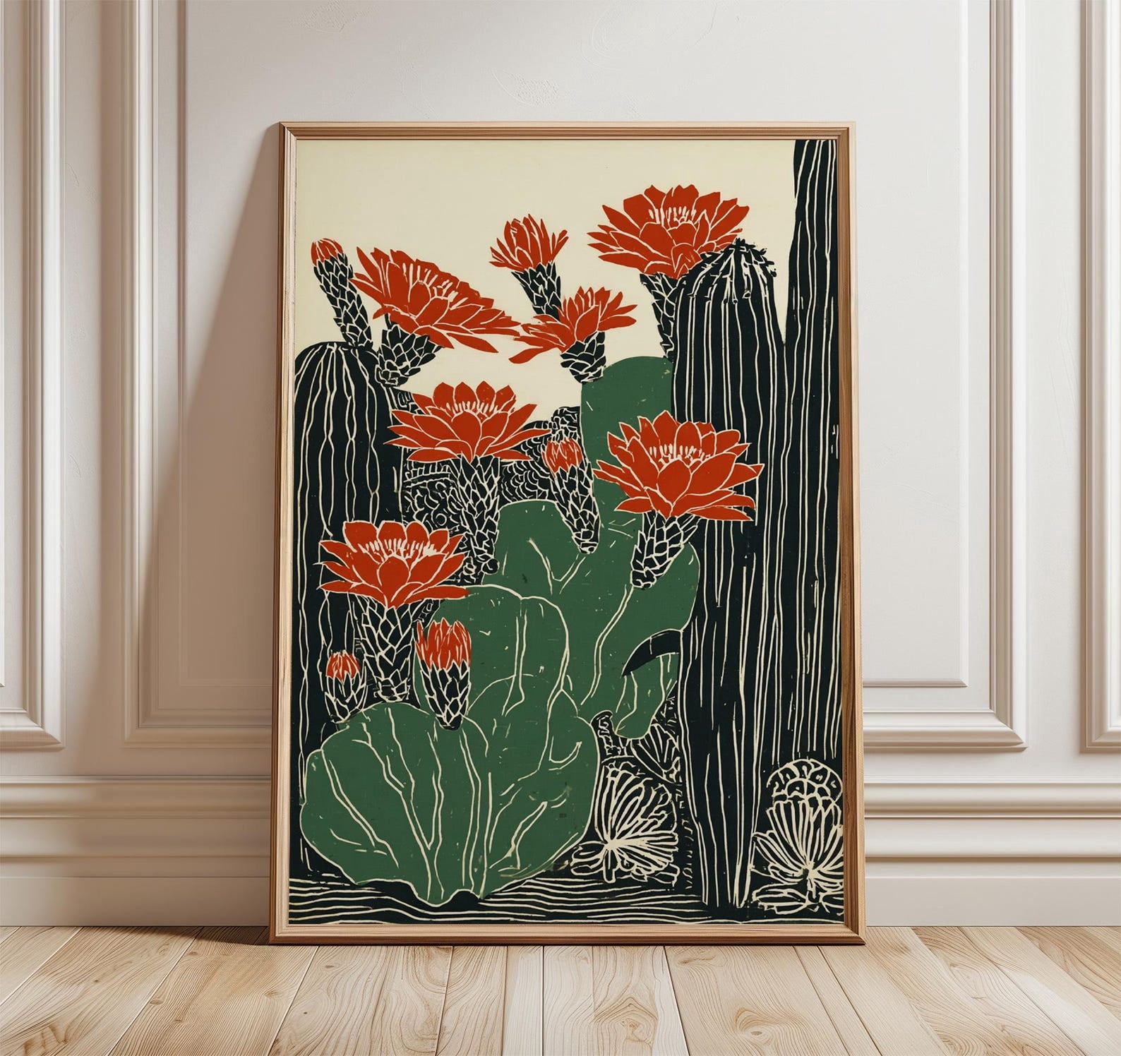 Cactus Flower Art Print, Vintage Botanical Illustration Size 24x36 ...