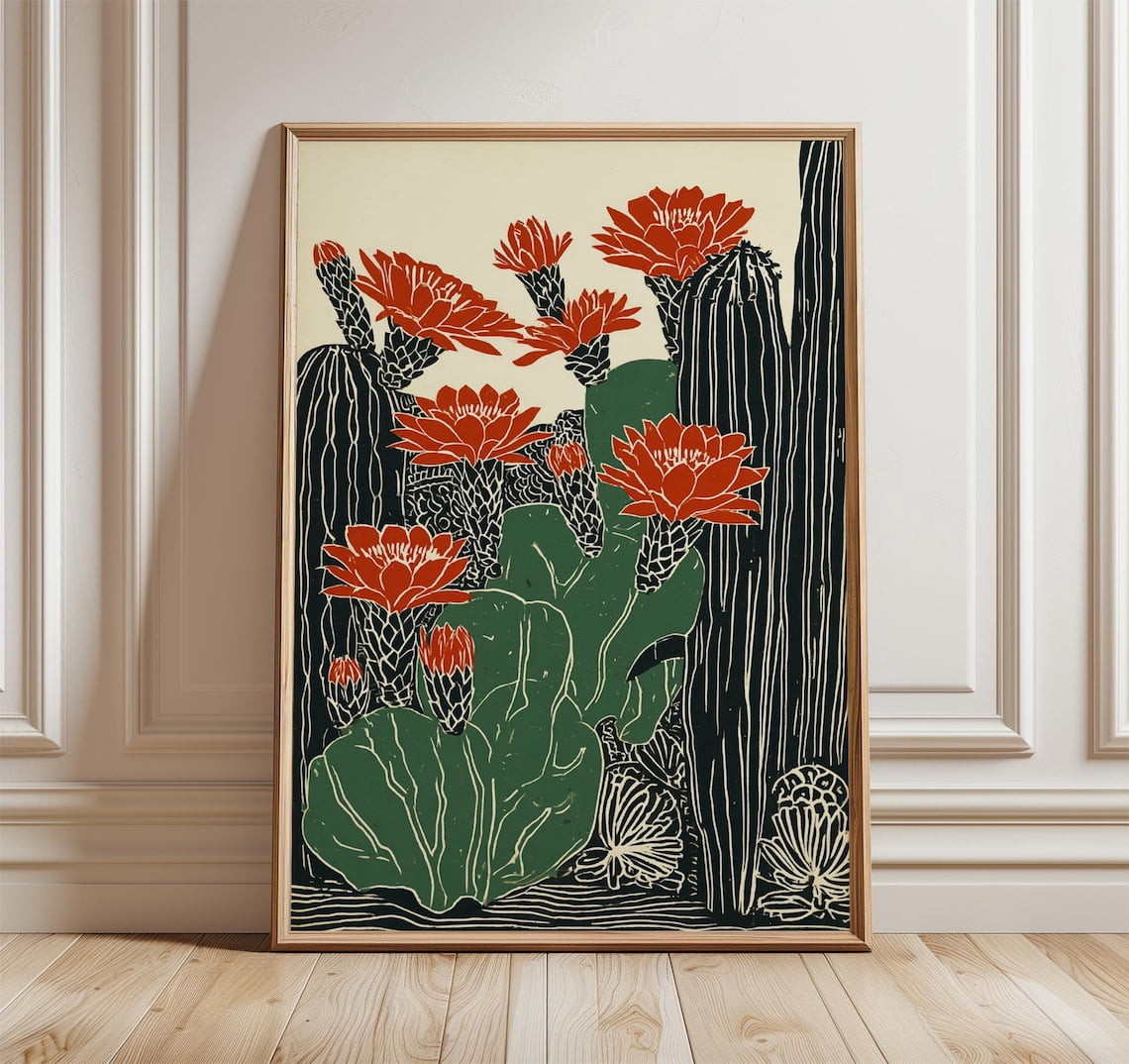 Cactus Flower Art Vintage Botanical Illustration Desert Plant Decor ...