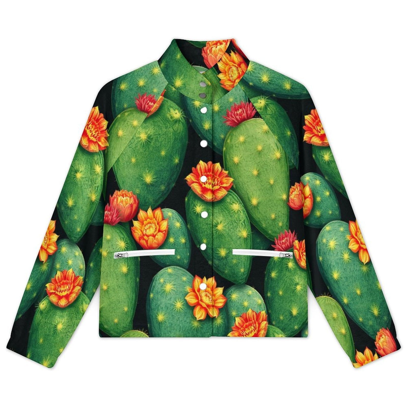 Cactus Flower Bloom Autumn Winter Jacket Women Coat Short Plush Stand ...
