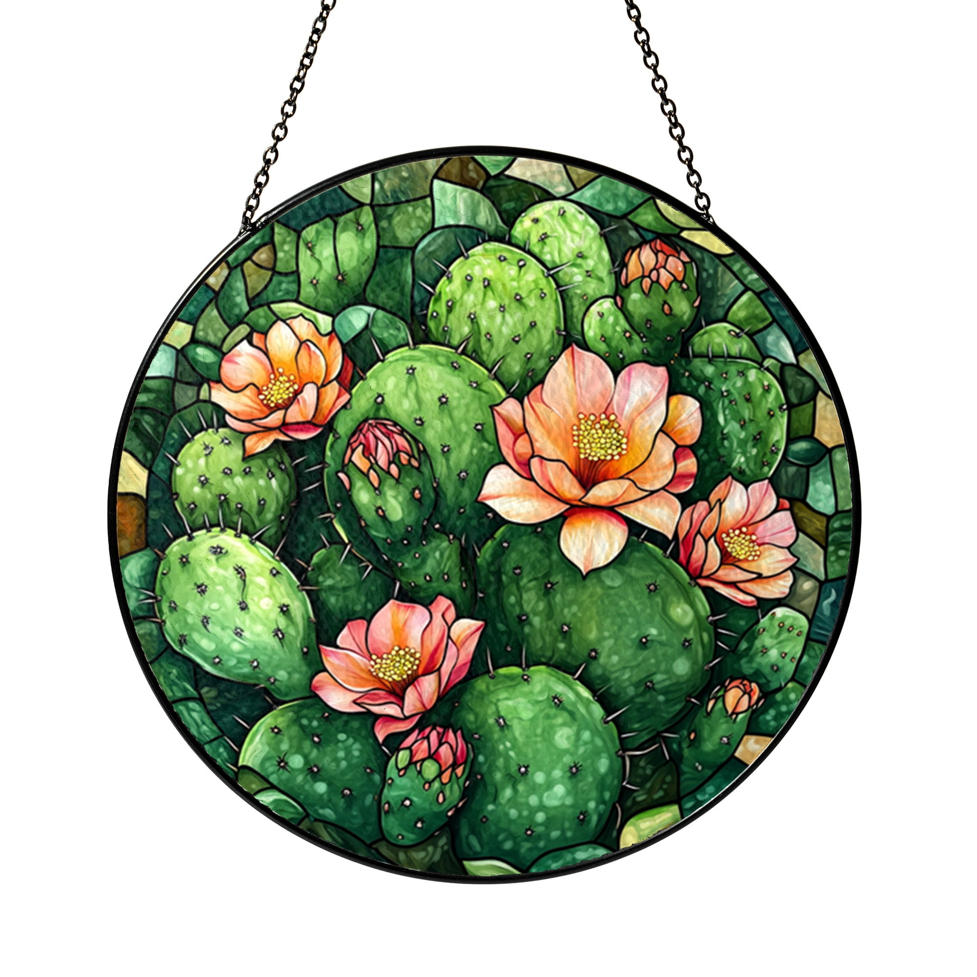 Cactus Flower Decorative Stained Glass Suncatcher, Desert Plant Window ...