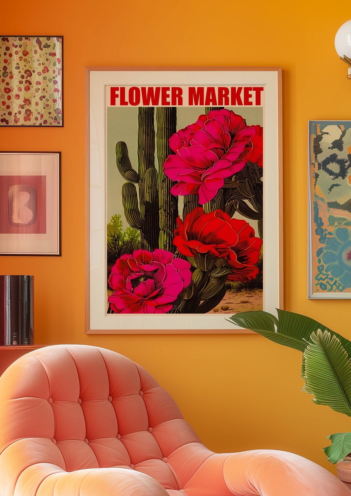 Cactus Flower Market Maximalist Red Poster Unframed Paper Print ...