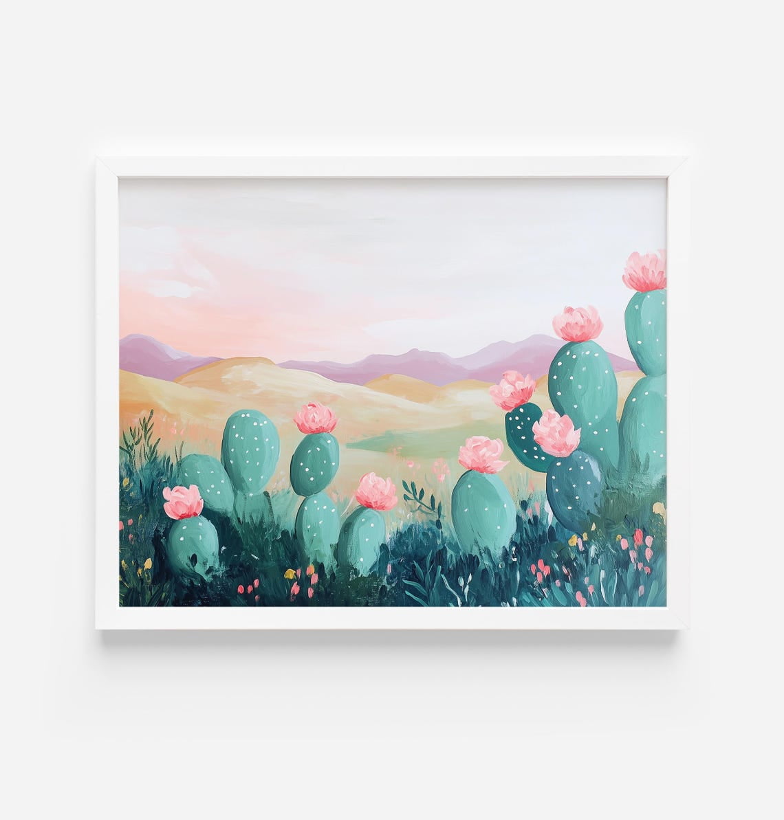 Cactus Flower Poster Trendy Desert Wall Art, Unframed Canvas Size 16x24 ...