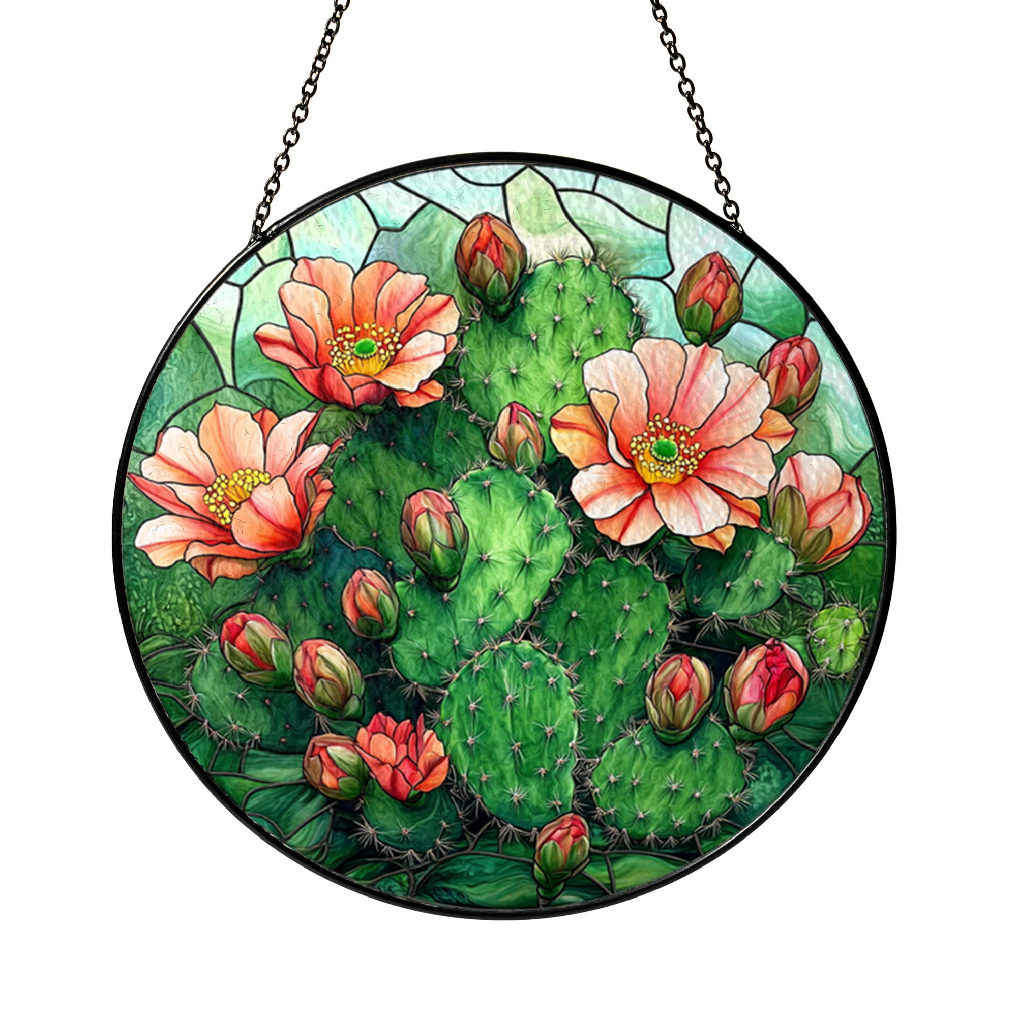 Cactus Flower Stained Glass Style Suncatcher, Window Hanging, Desert ...