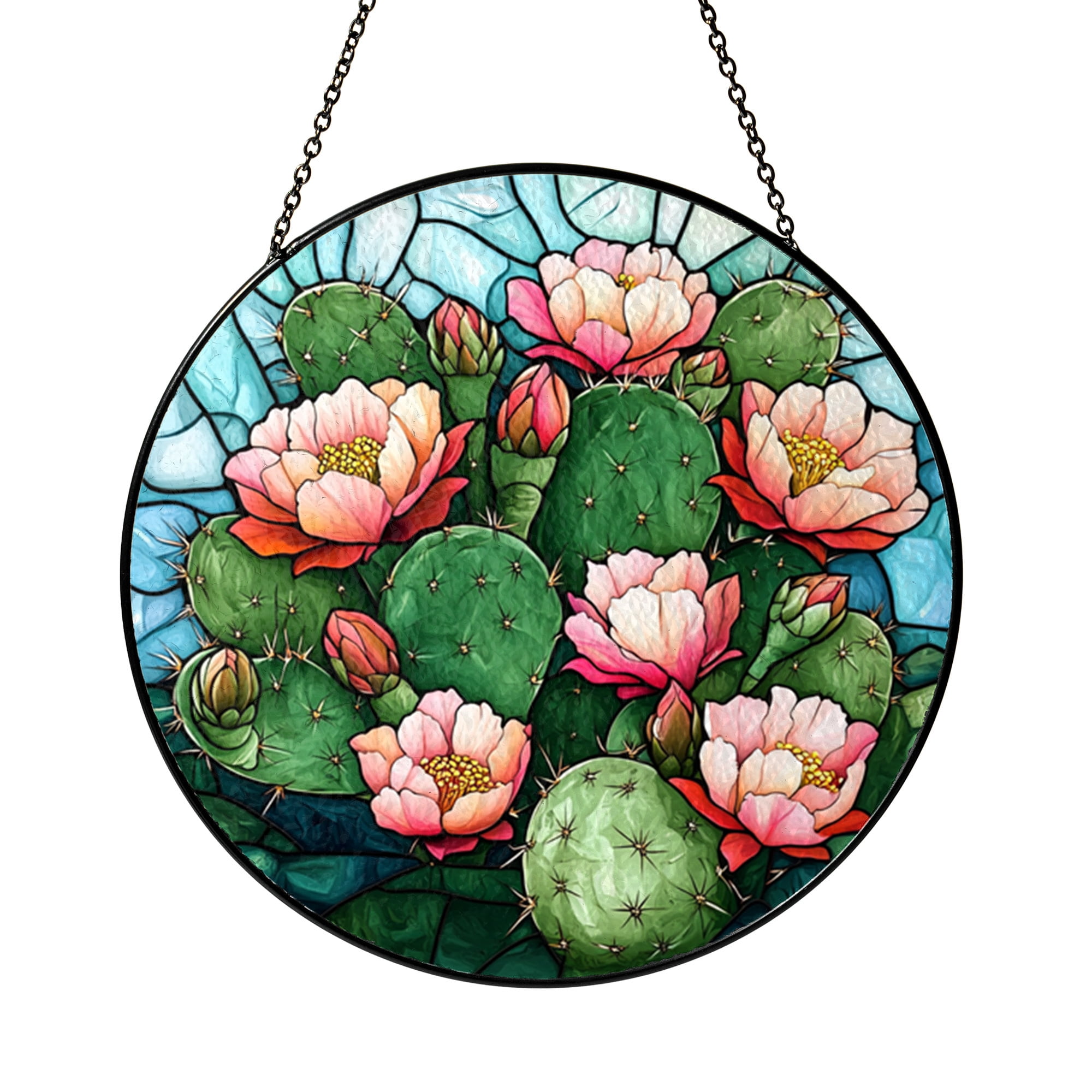 Cactus Flower Stained Glass Suncatcher – Window Hanging for Home Decor ...