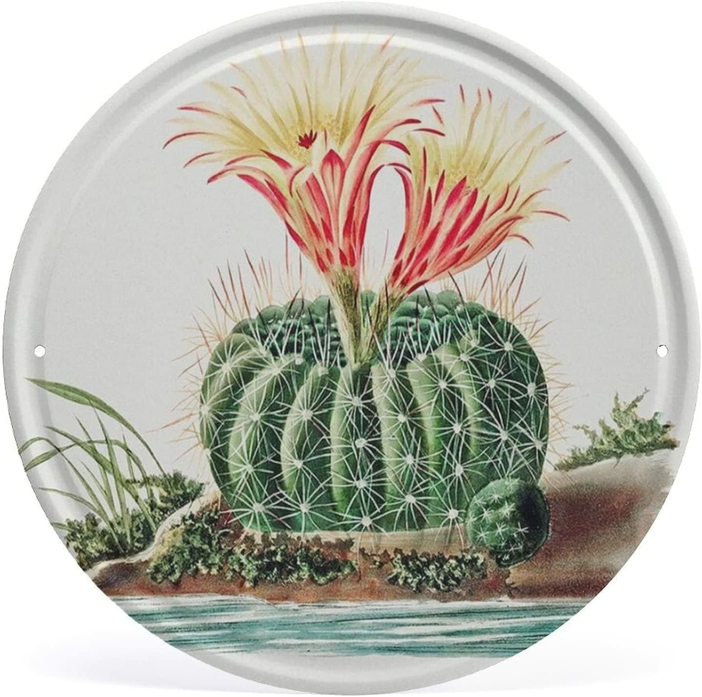 Cactus Flower Vintage Style Round Tin Signs Wreath Making Sign Retro ...