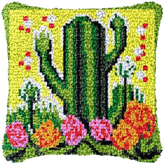 Cactus Flowers Latch Hook Pillow Cover Kits for Needlework Cushion ...