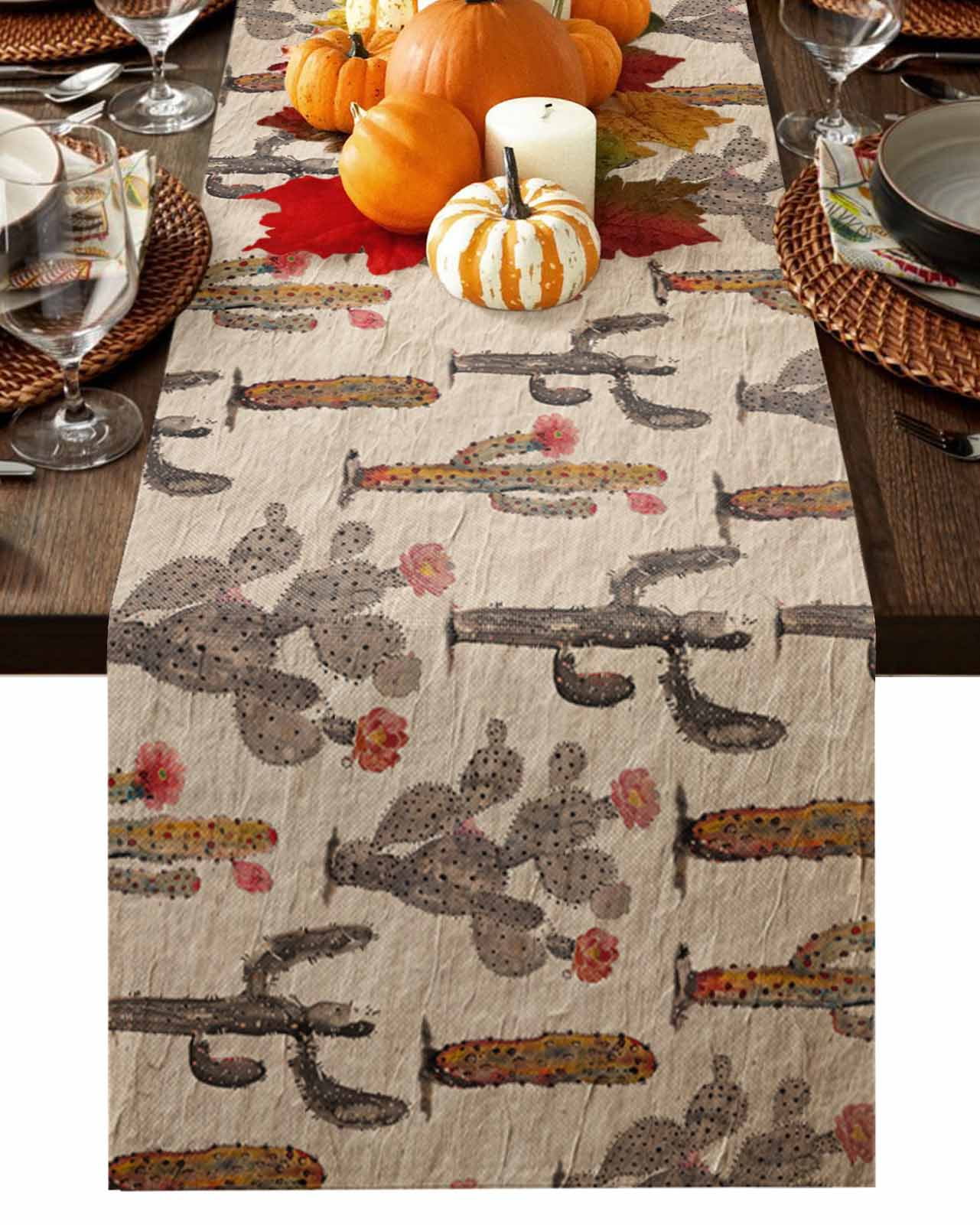 Cactus Flowers Table Runner-Cotton Linen- 48 Inch Holiday Dresser ...