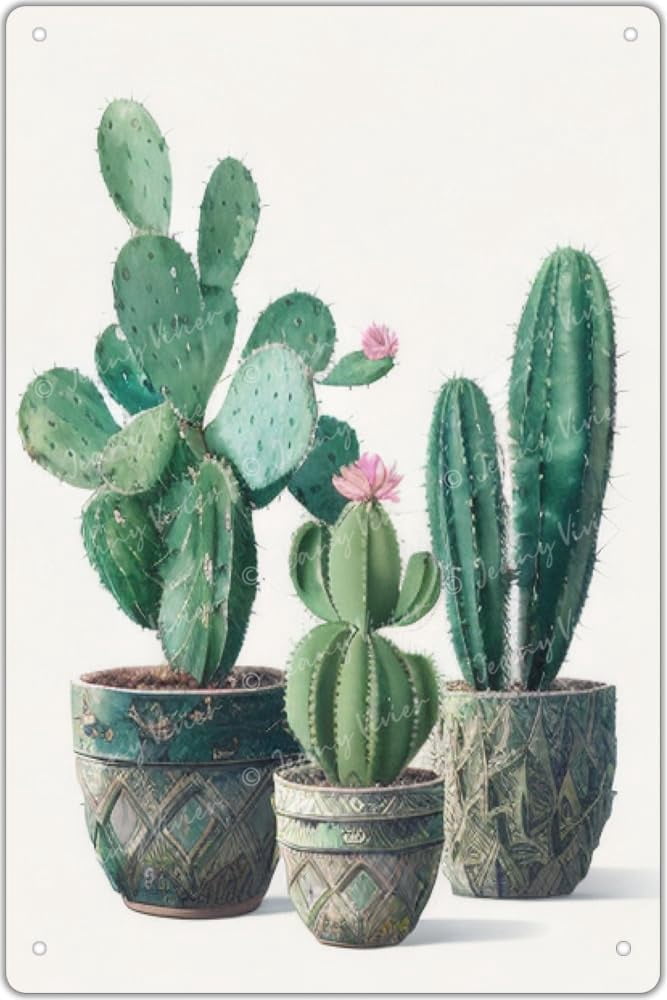 Cactus with Flowers Vintage Tin Sign Rustic Farmhouse Wall Art Flowers ...
