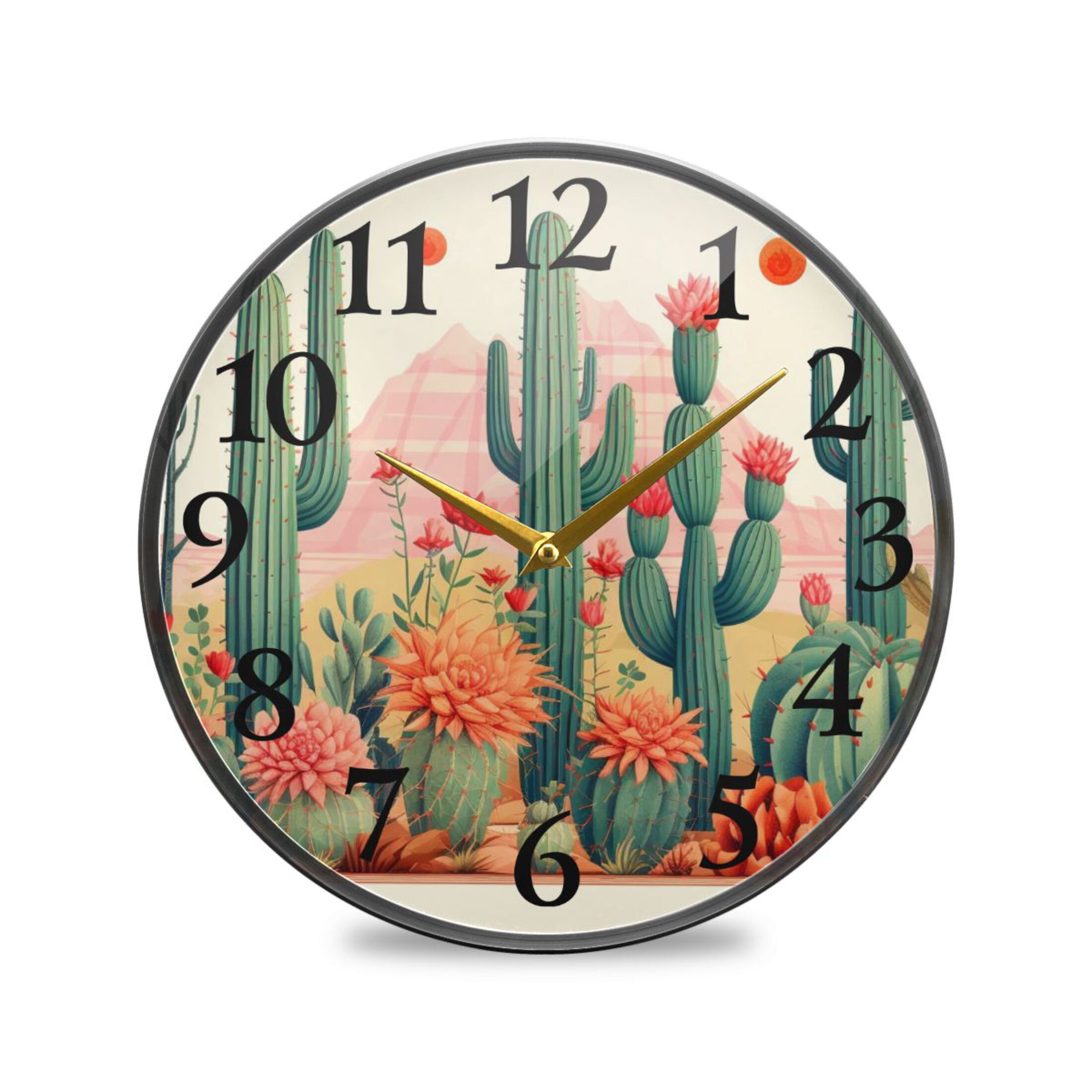 Cactus Flowers Wall Clocks Battery Operated 11.9 Inch Round Clock ...