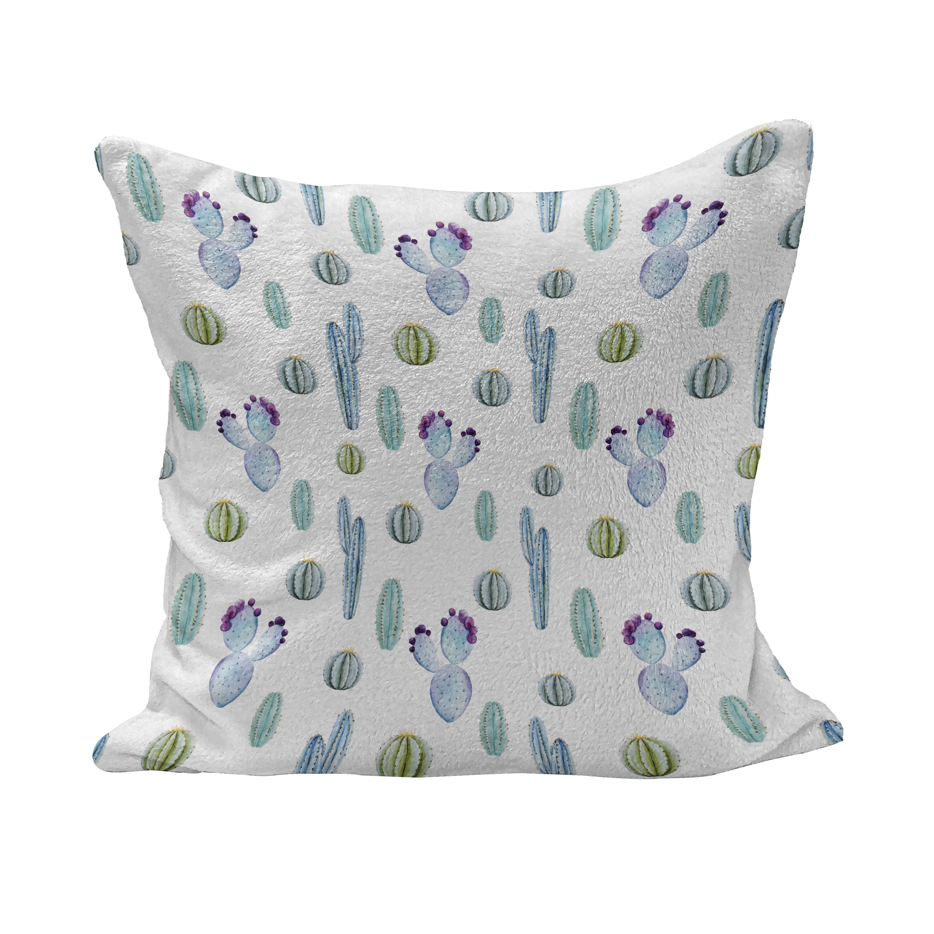 Cactus Fluffy Throw Pillow Cushion Cover, Blue Botanic Desert Flowers ...