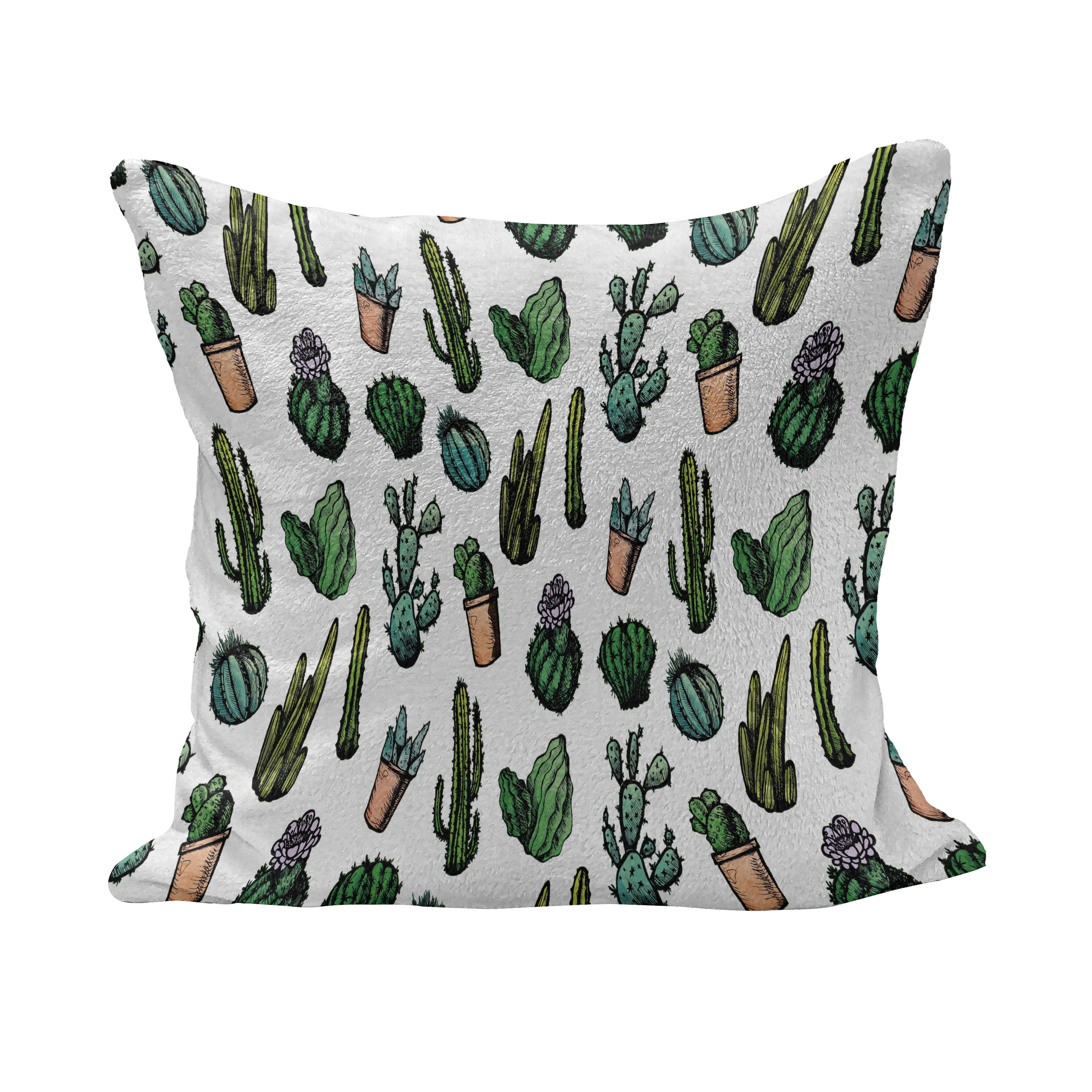 Cactus Fluffy Throw Pillow Cushion Cover, Sketchy Spiked Mexican Garden ...