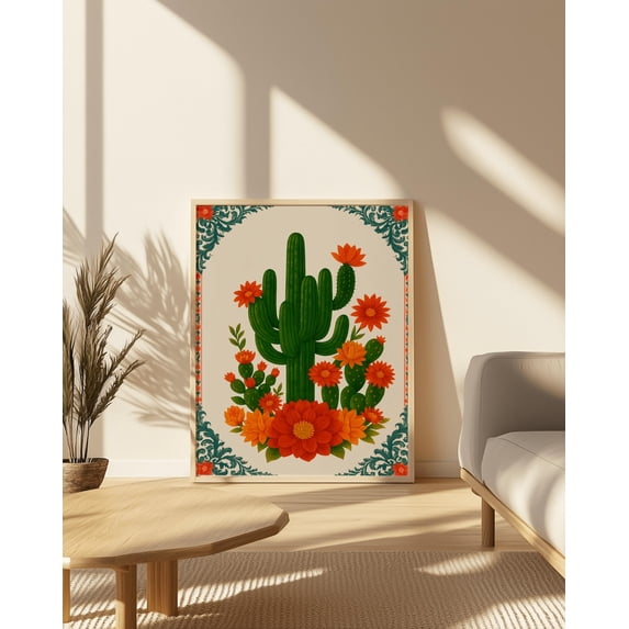Cactus Folk Art Print, Southwestern Floral Wall Decor, Unframed Paper ...