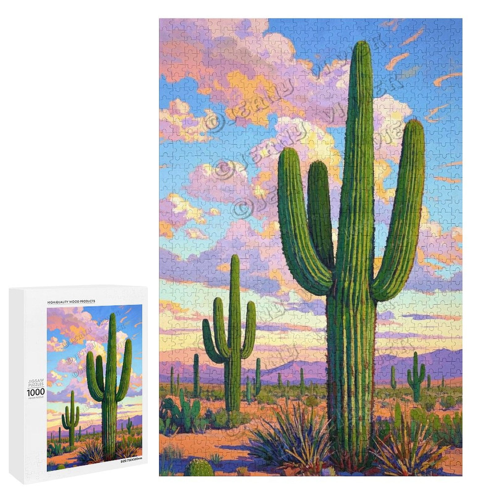 Cactus Garden 1000 Piece Wooden Puzzle – Aesthetic Puzzle for Adults ...