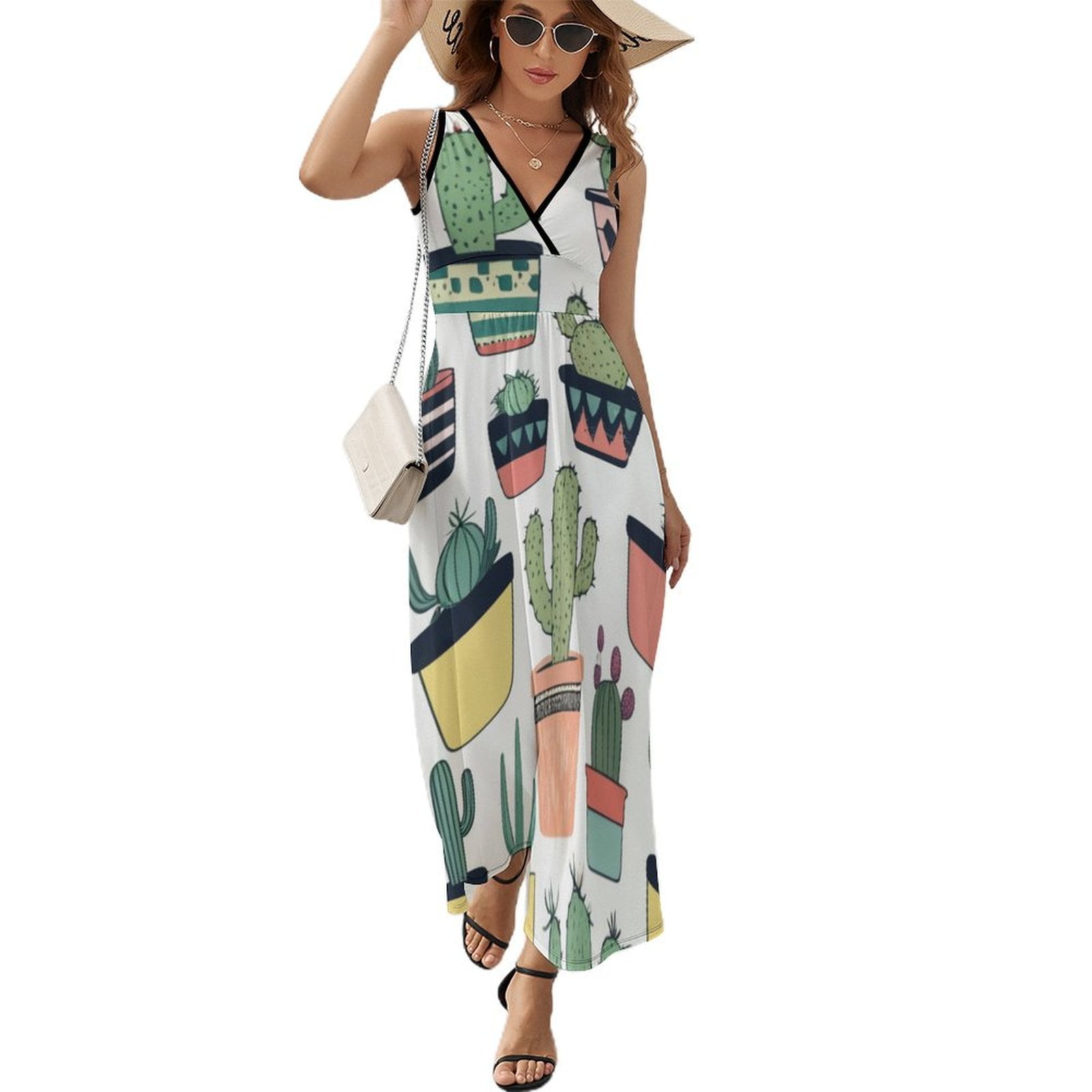 Cactus Garden Print Dress Fashion Boho Beach Long Dresses Female Party ...