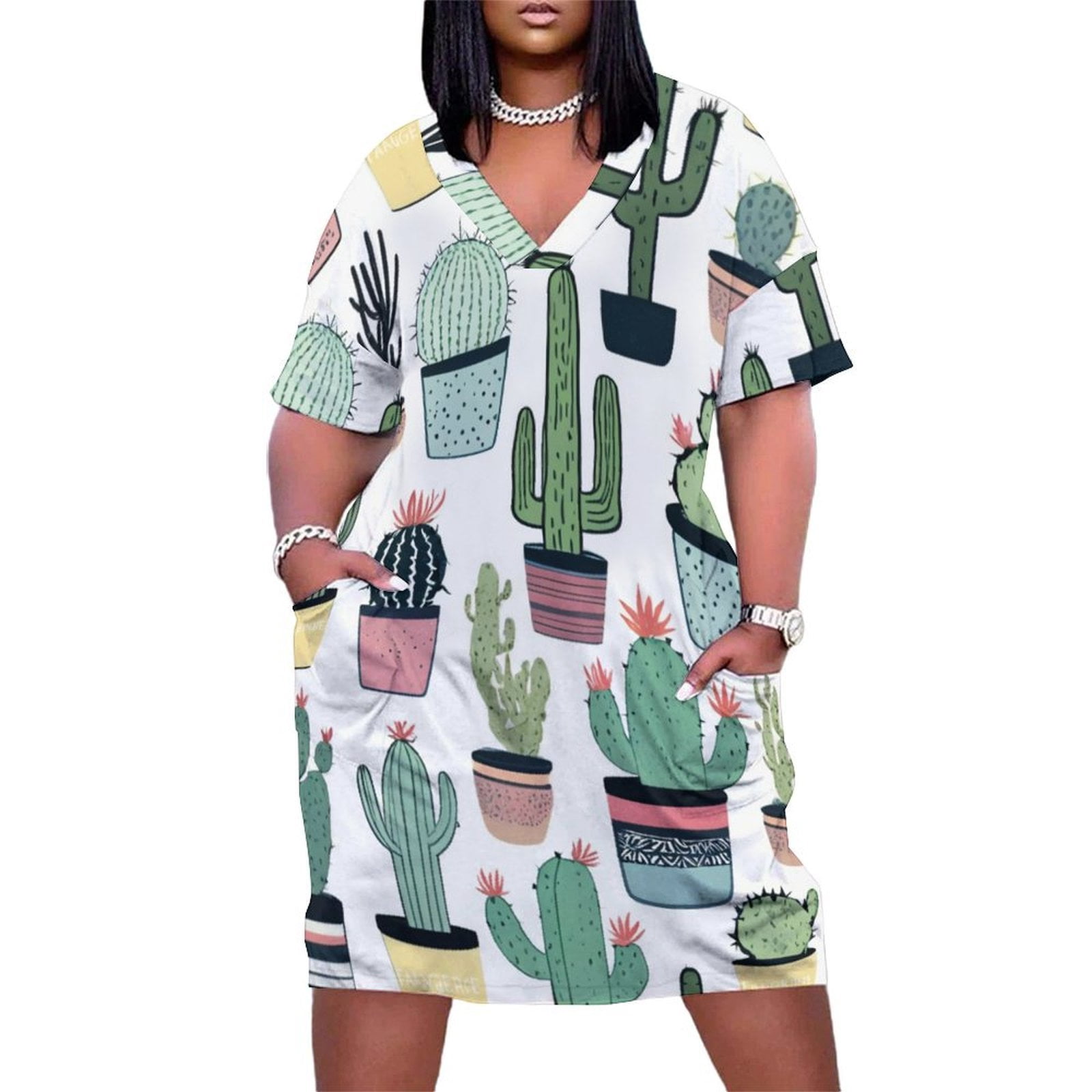 Cactus Garden Print Loose Pocket Dress Dresses Summer Summer Dresses ...