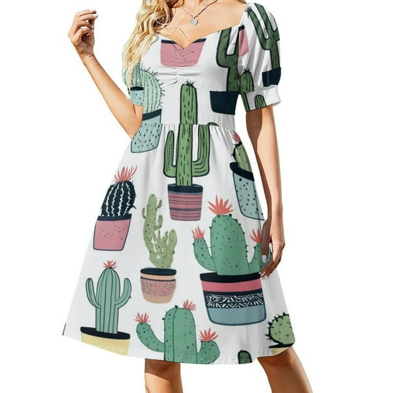 Cactus Garden Print Short Sleeve Dress Clothes Women's Summer Dress ...