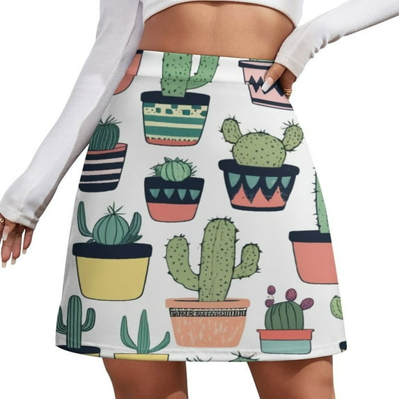 Cactus Garden Print Women's High Waist Skirt Stretchy Casual Mini Skirt ...