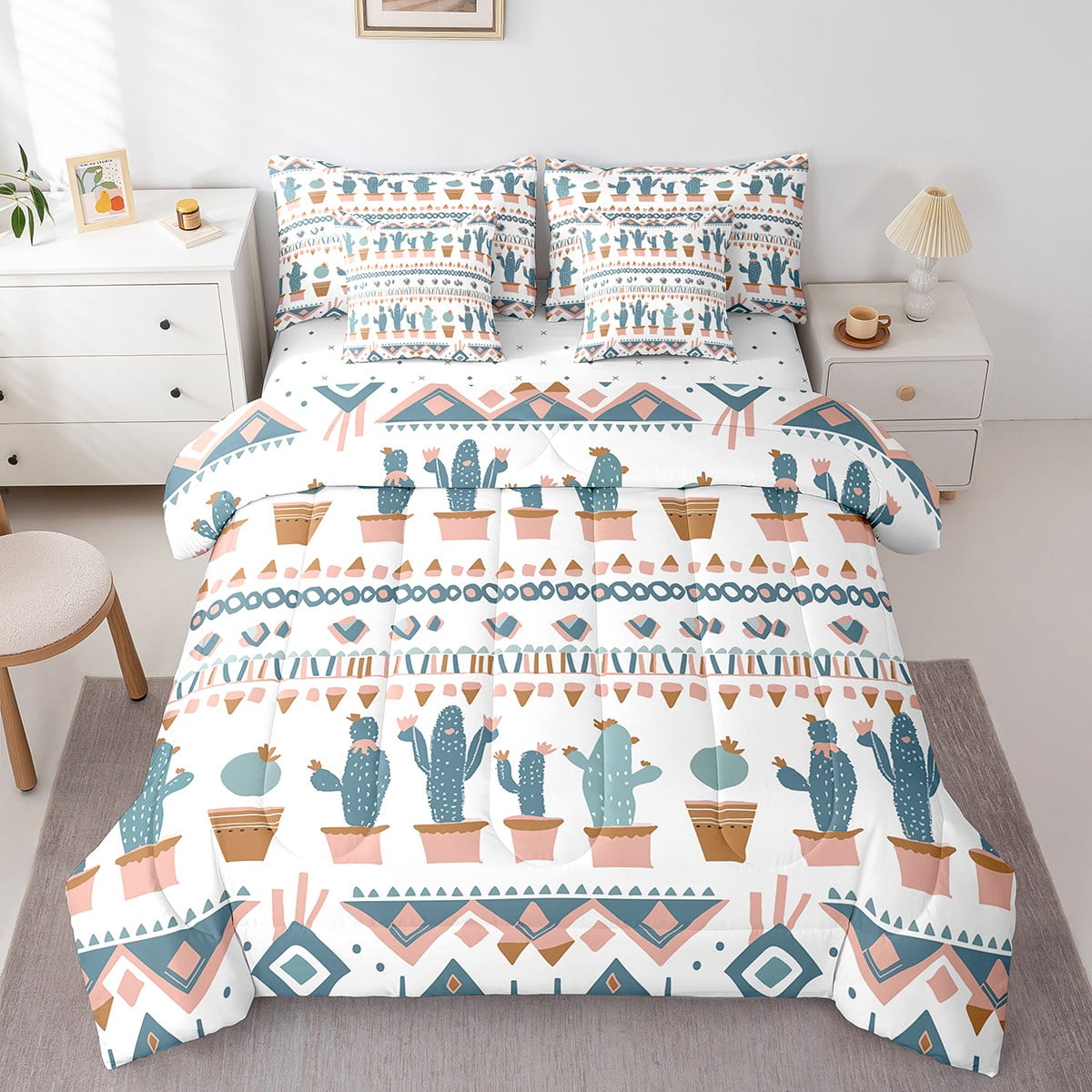 Cactus Geometric Bed in a Bag Queen Comforter Set 7 Piece,Southwestern ...
