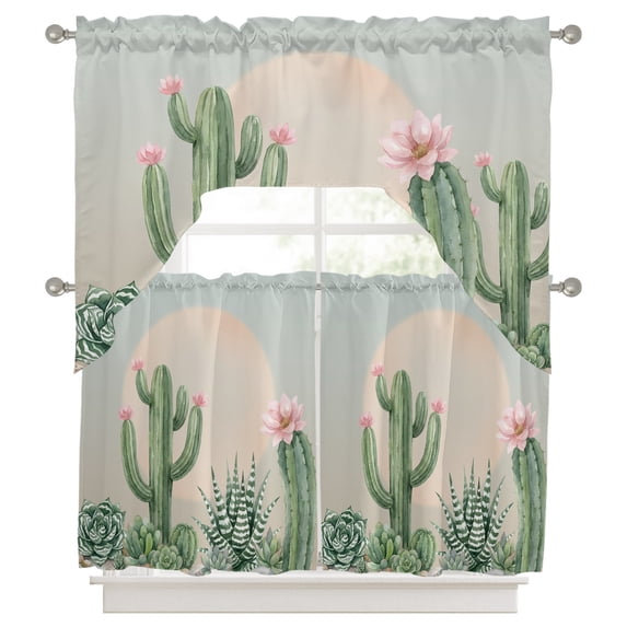 Cactus Green Tropical Kitchen Curtains Swag Valance and Tier Curtains ...