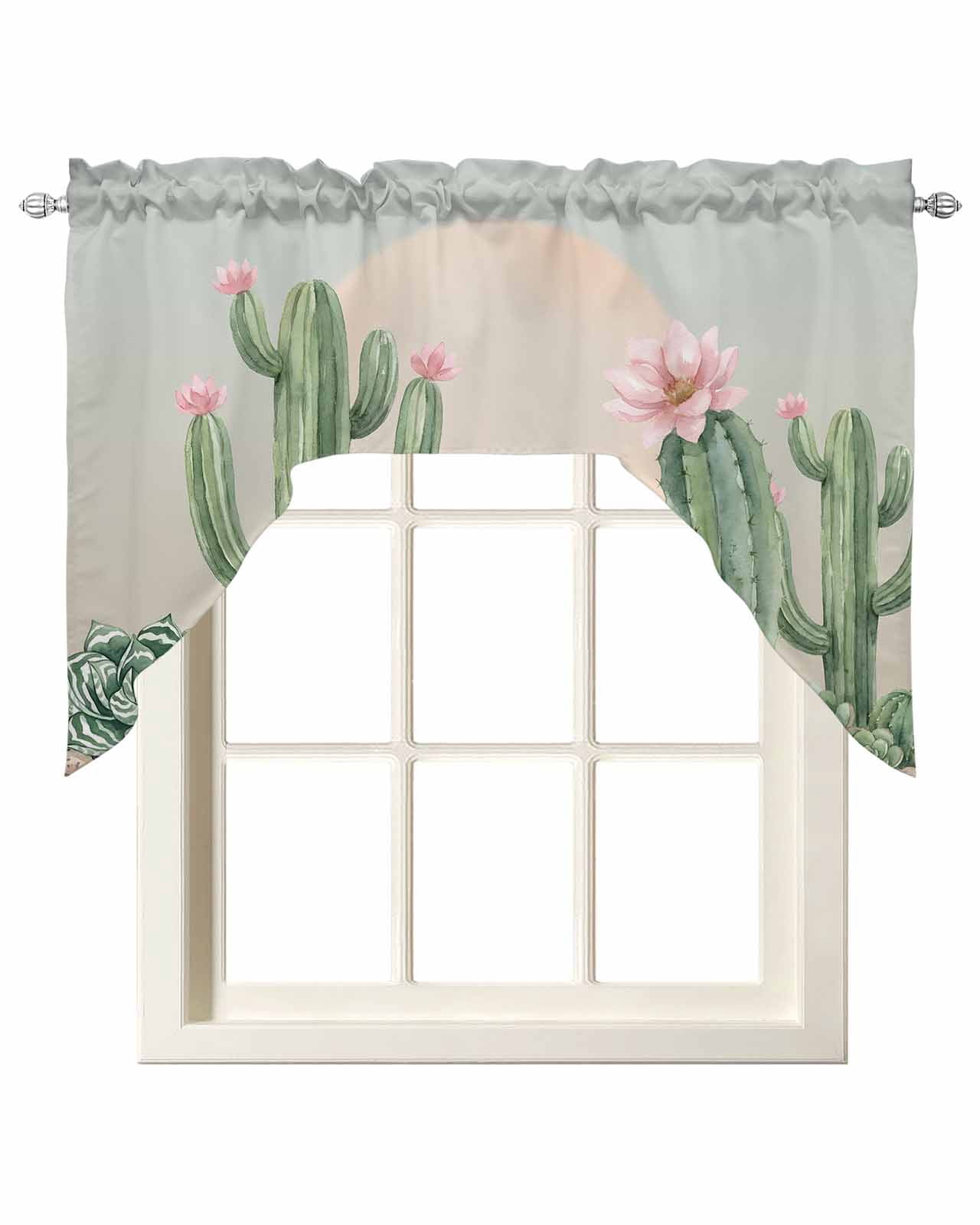 Cactus Green Tropical Kitchen Swag Valances for Windows, Summer Sunset ...