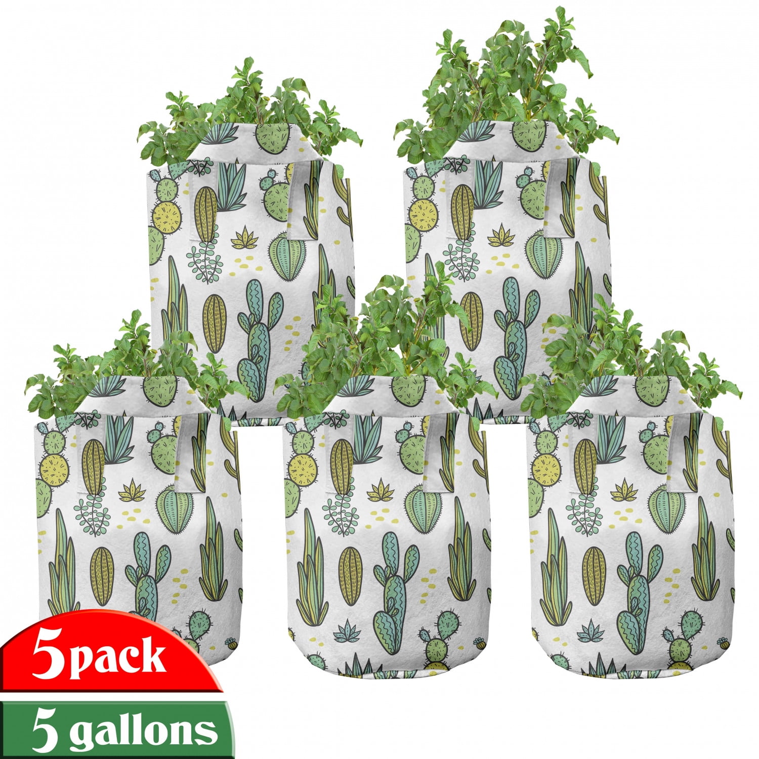 Cactus Grow Bags 5-Pack, Tropical Foliage Motif, Heavyduty Fabric Pots ...