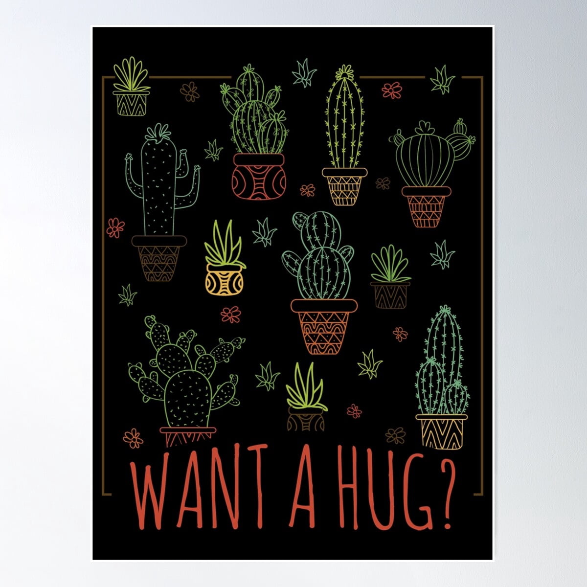 Cactus Hug Poster Wall Art Modern Wall Decor For Living Room Bedroom ...