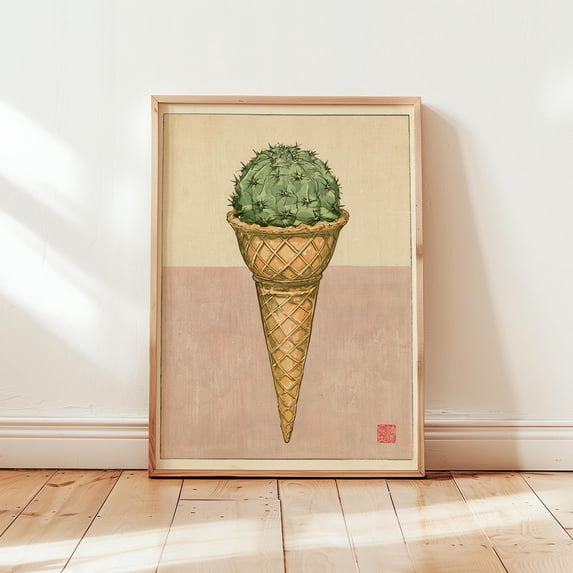 Cactus Ice Cream Poster Surreal Botanical Wall Art Paper Print Home ...
