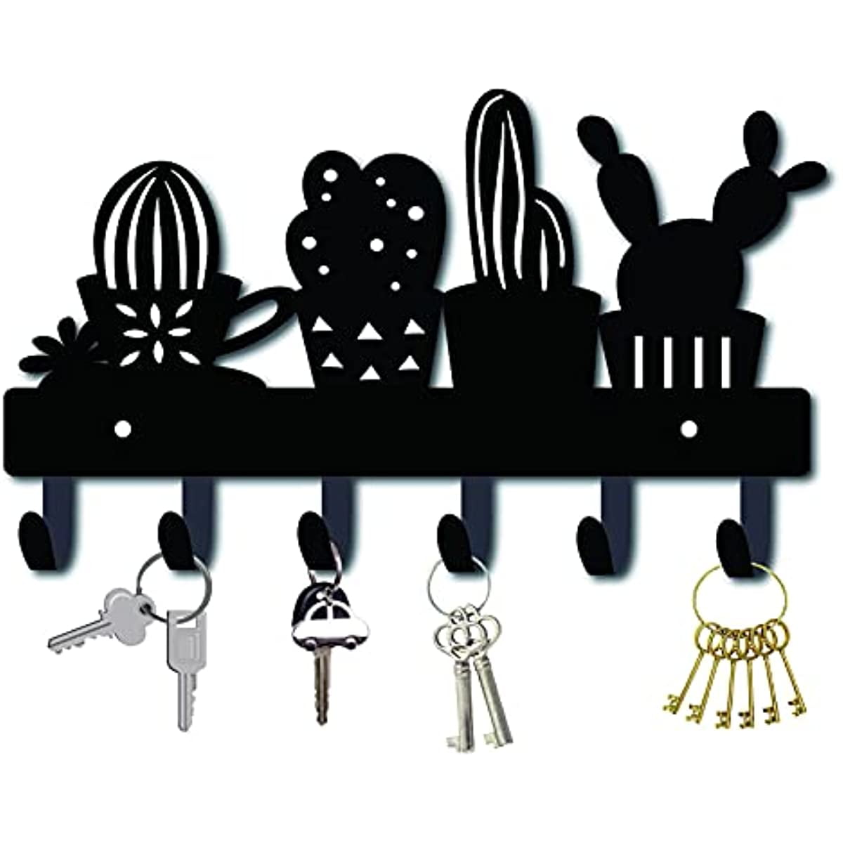 Cactus Key Holder Metal for Wall Mounted Black 10.6" x 6.3" Keys Hanger ...