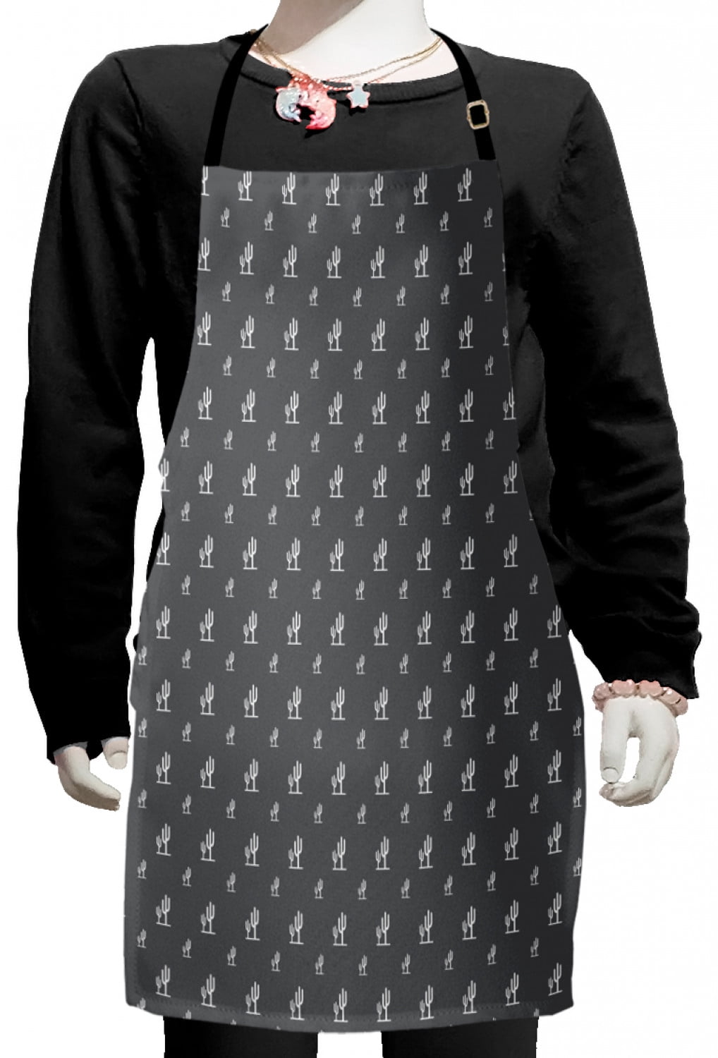 Cactus Kids Apron, Desert Flora Design with Simple Plants on Greyscale ...