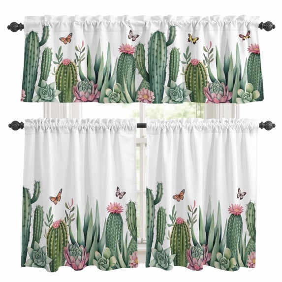 Cactus Kitchen Curtains Set for Windows, Butterfly Succulents Summer ...