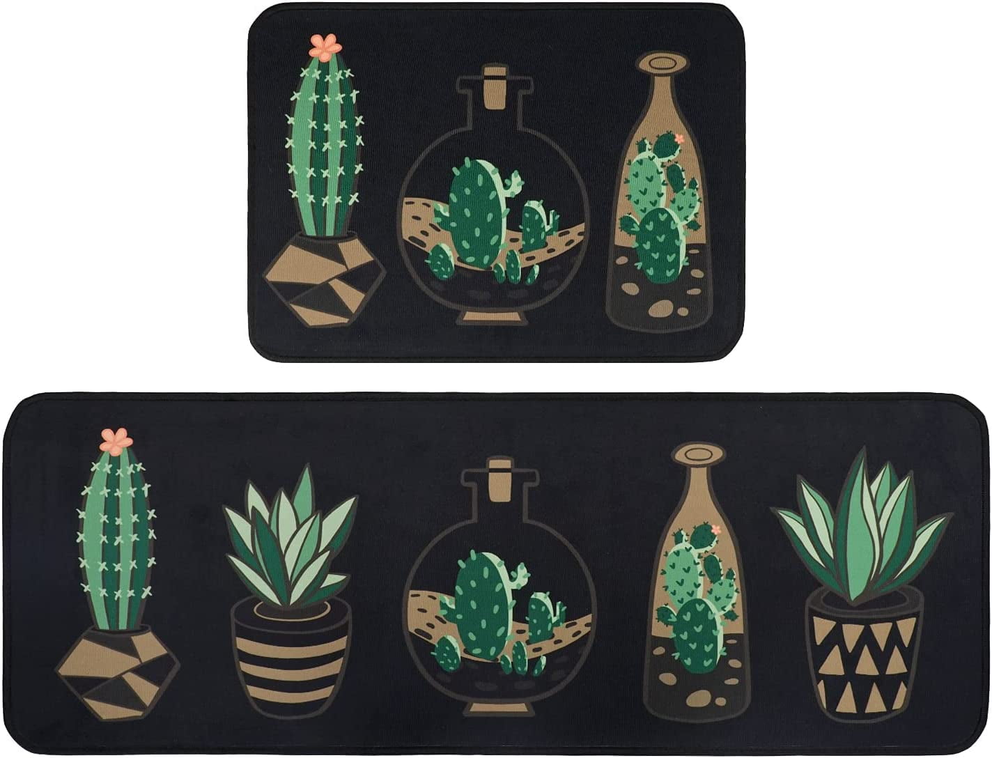 Cactus Kitchen Rug Set,Summer Farmhouse Decorations Black Pattern ...