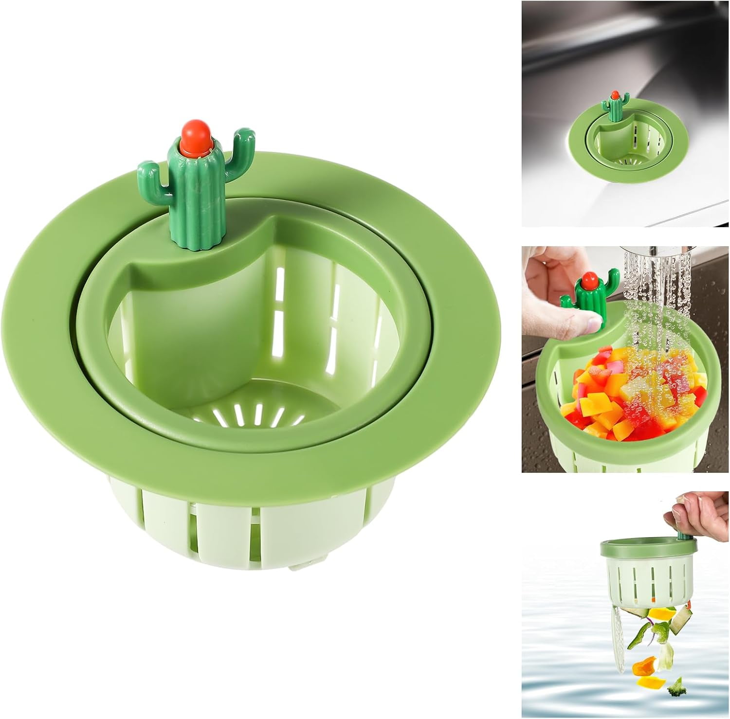 Cactus Kitchen Sink Drain Strainer, Press Automatic Dumping Basket ...