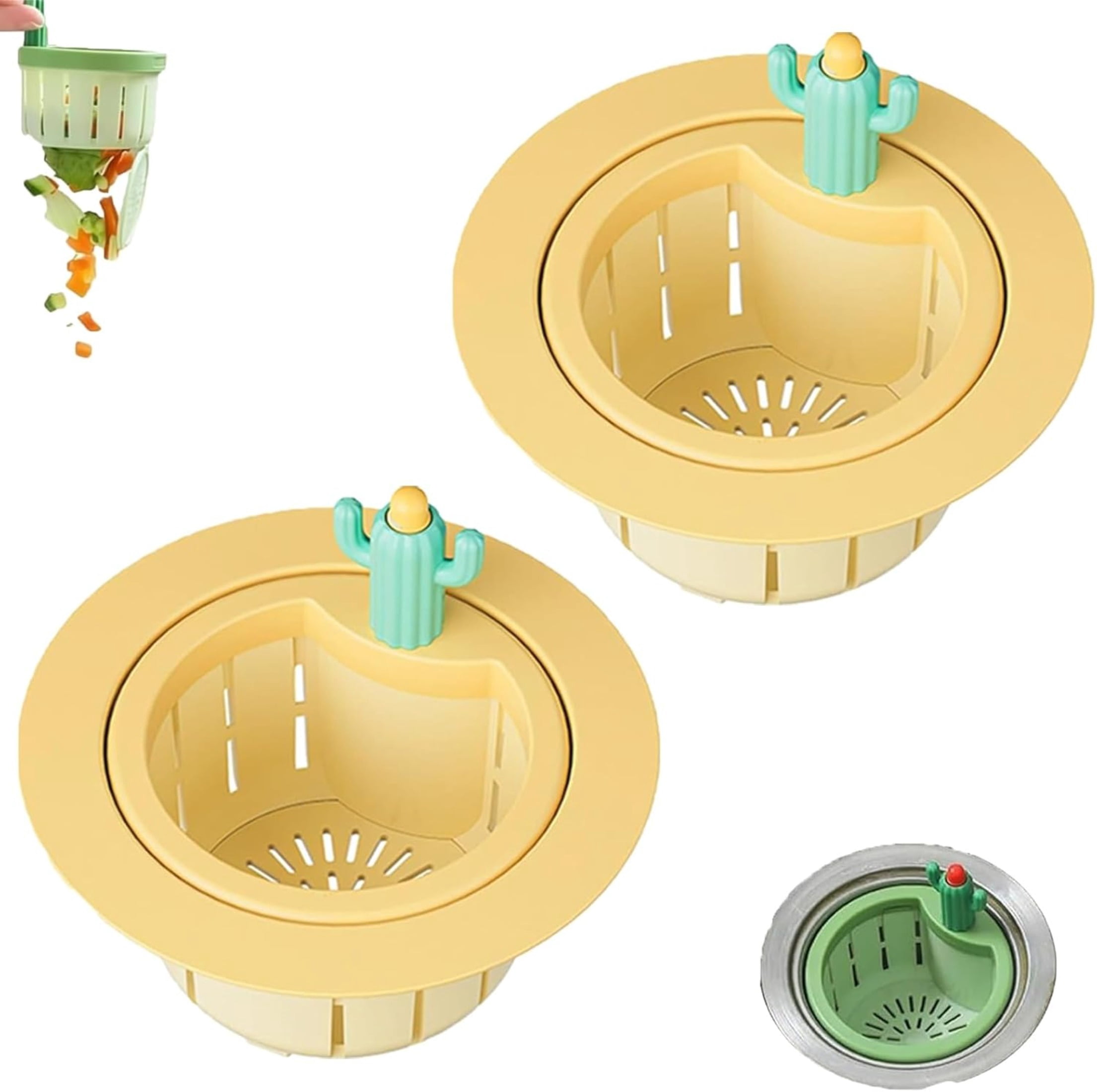 Cactus Kitchen Sink Drain Strainer, Press-to-Dump Food Waste Basket ...